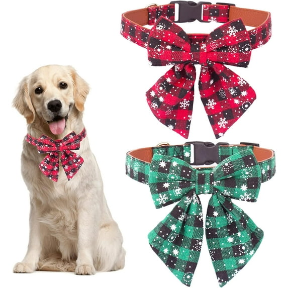 ADOGGYGO Christmas Dog Collar with Bow Tie Adjustable Dog Bowtie Collar ...