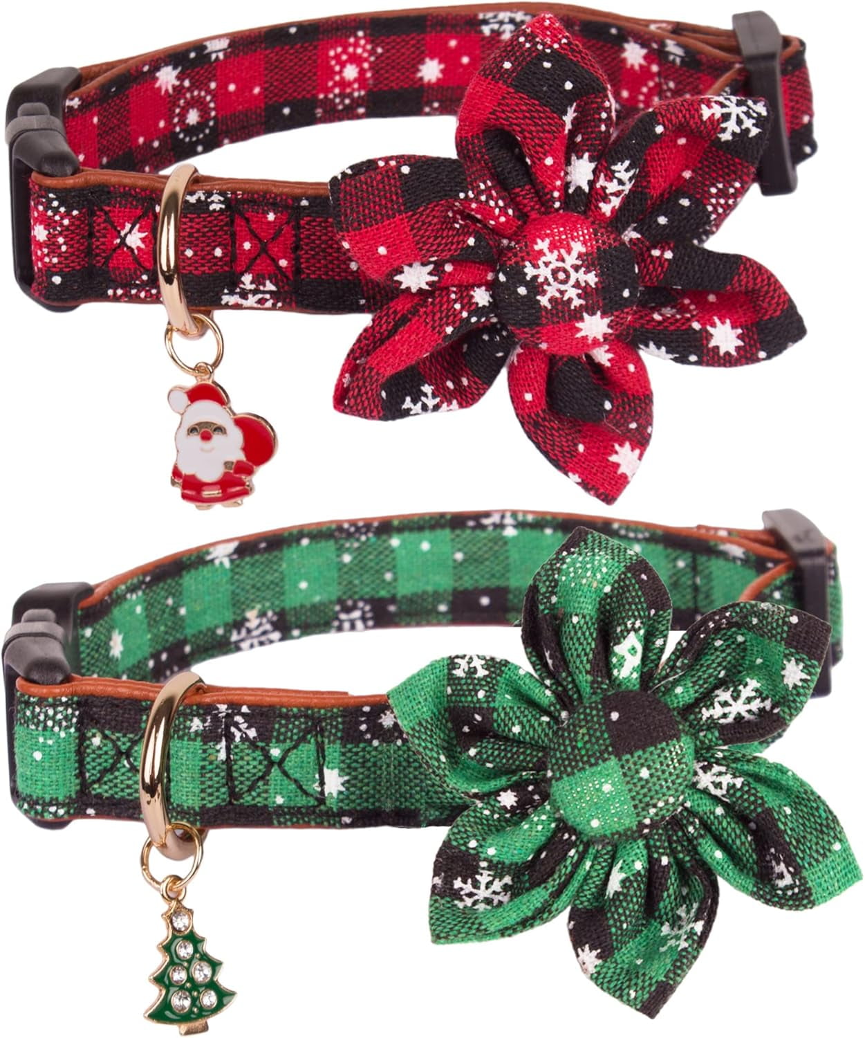 ADOGGYGO Christmas Dog Collar with Bow Tie Adjustable Dog Bowtie Collar Red Green Plaid Pet ...
