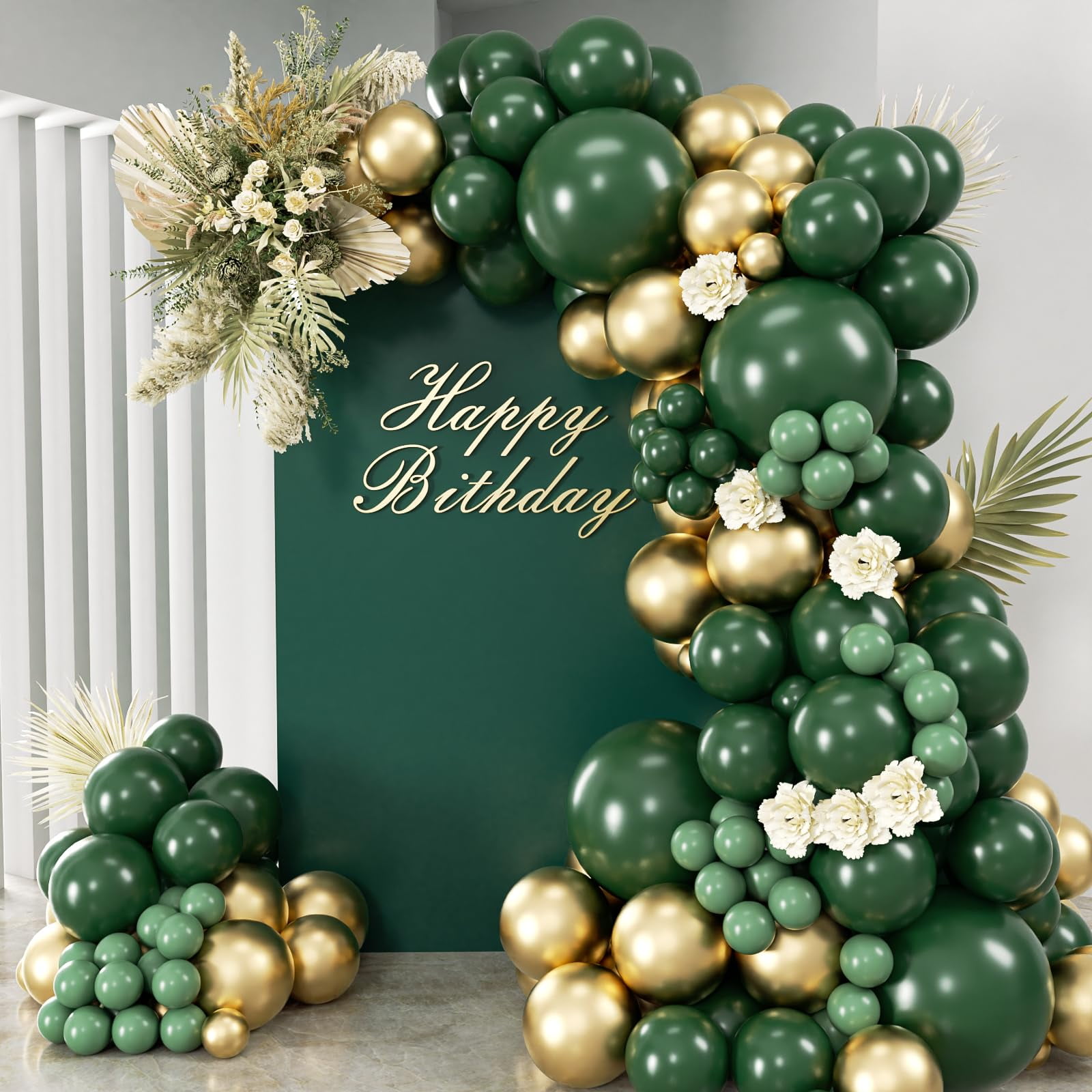 ADOINBY Green and Gold KEF16 Balloon Arch Kit, Green Hunter Forest Sage Green Metallic Gold ...