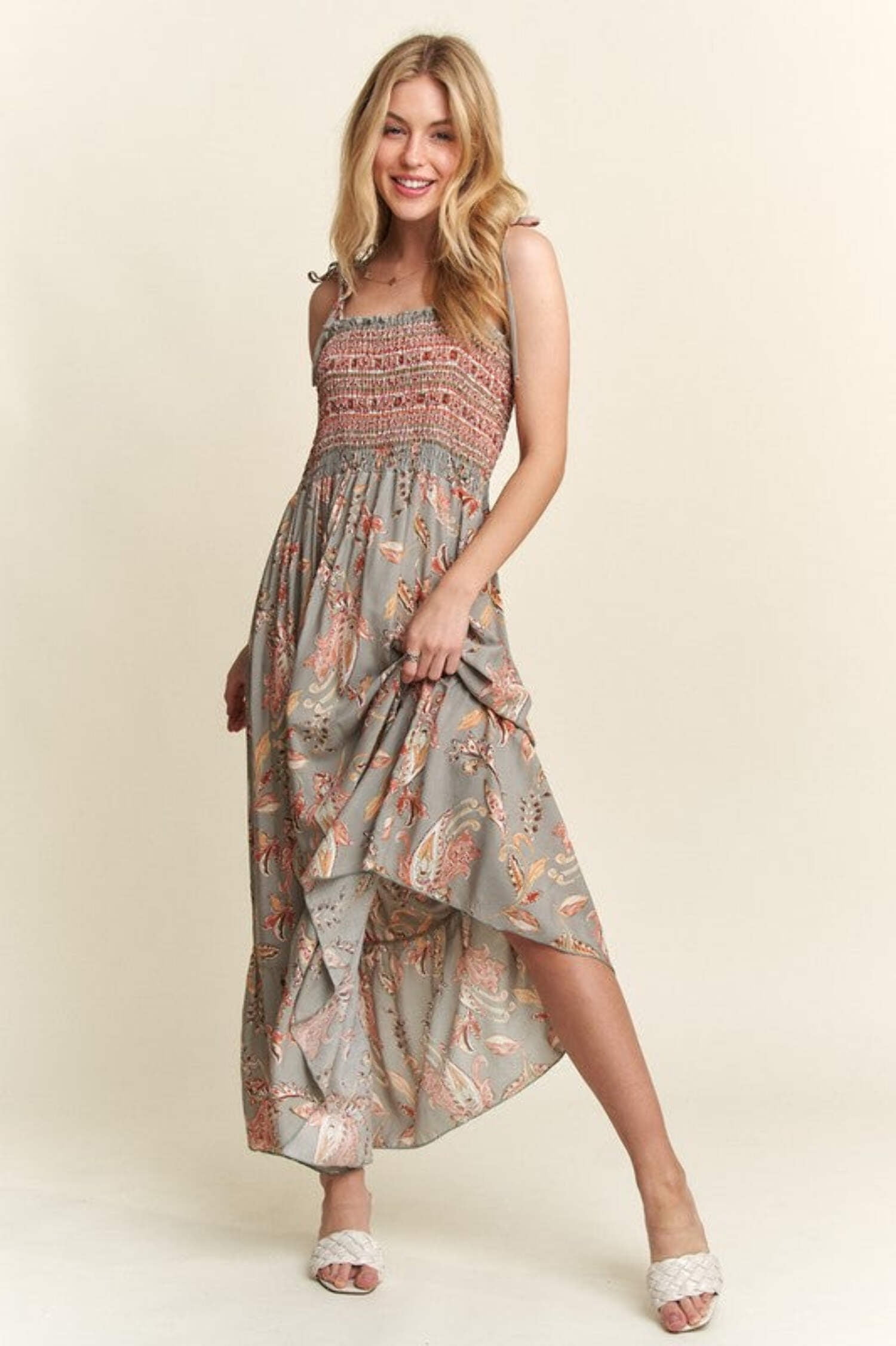 ADORA Smocked Printed Square Neck Tie Shoulder Cami Dress - Walmart.com