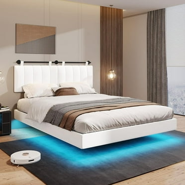 Homfa Queen Floating Bed with Lights, LED Platform Bed Frame with Under ...