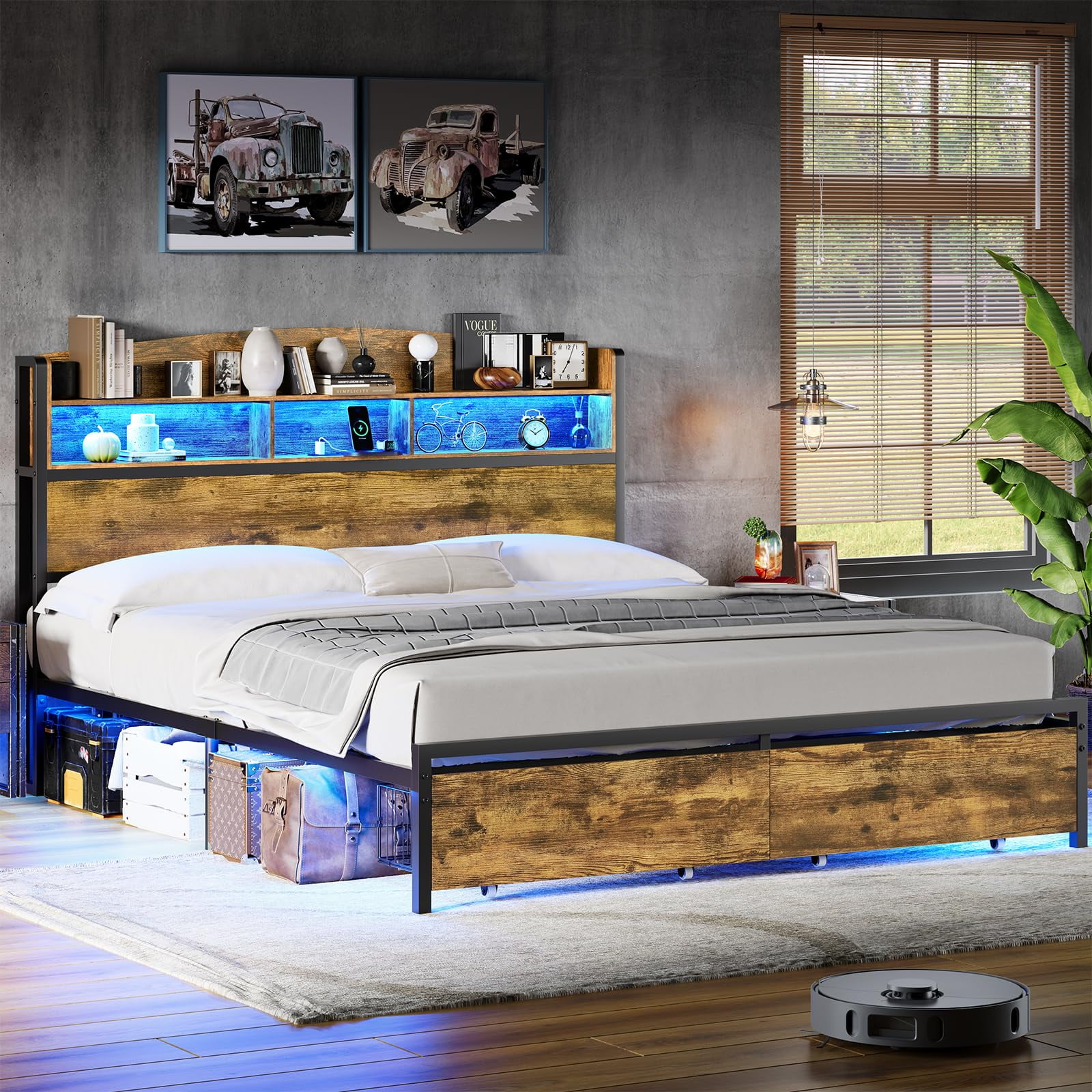 ADORNEVE Queen LED Bed Frame with USB-C/A Ports, Metal Foundation, RGB ...