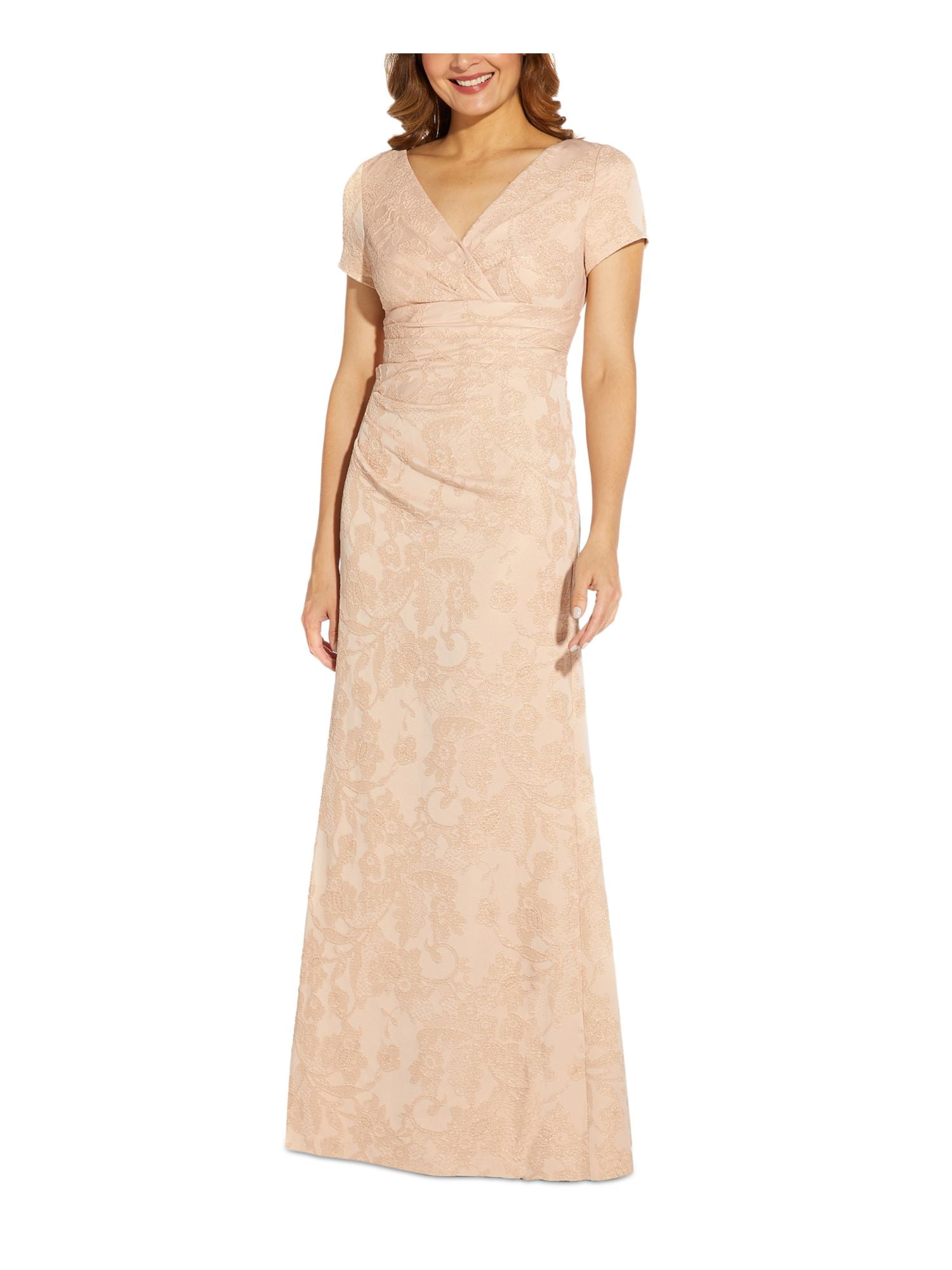 ADRIANNA PAPELL Womens Gold Metallic Zippered Pleated Gathered Short ...