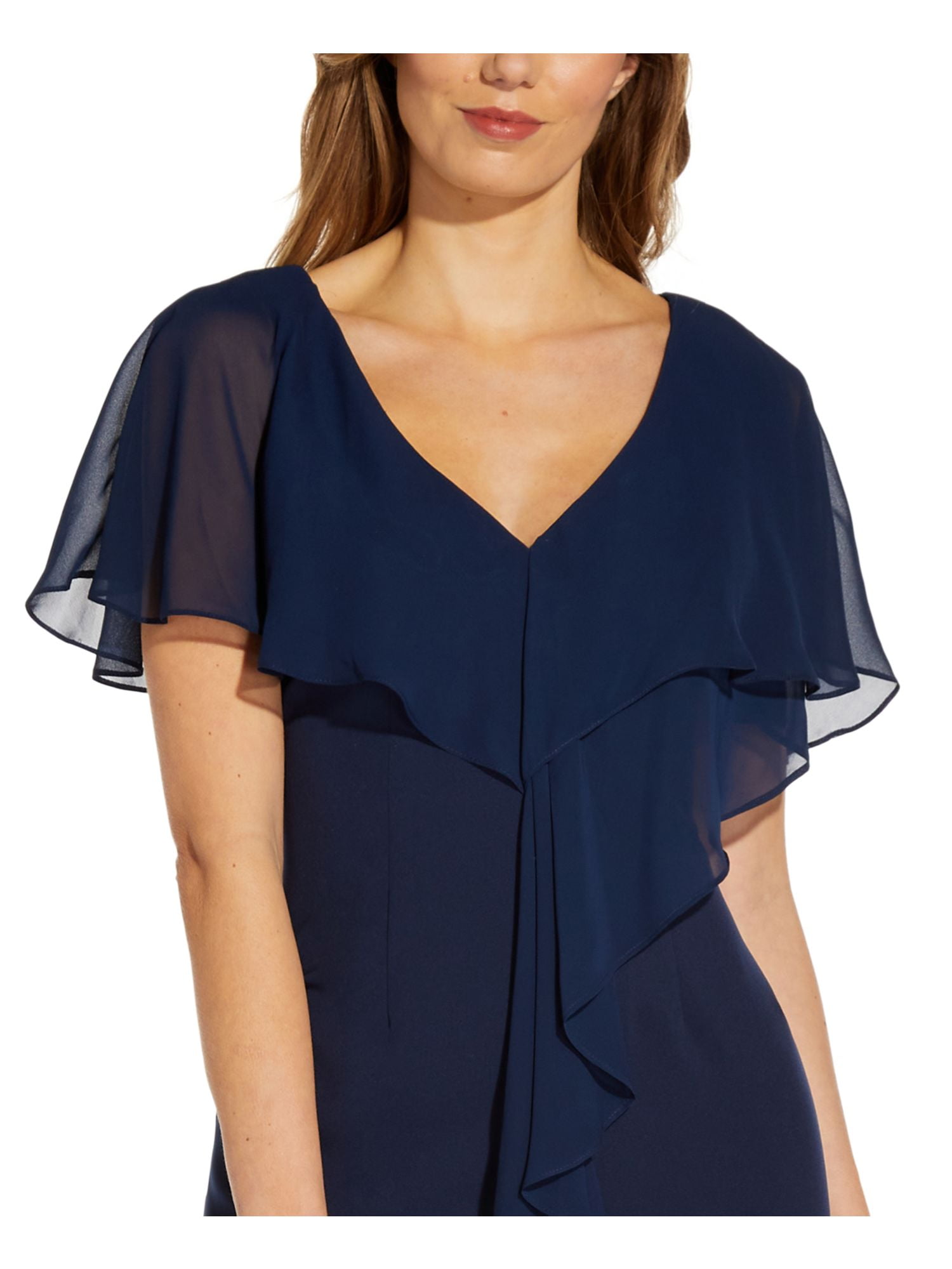 ADRIANNA PAPELL Womens Navy Ruffled Zippered Hi-lo Hem Lined Flutter ...