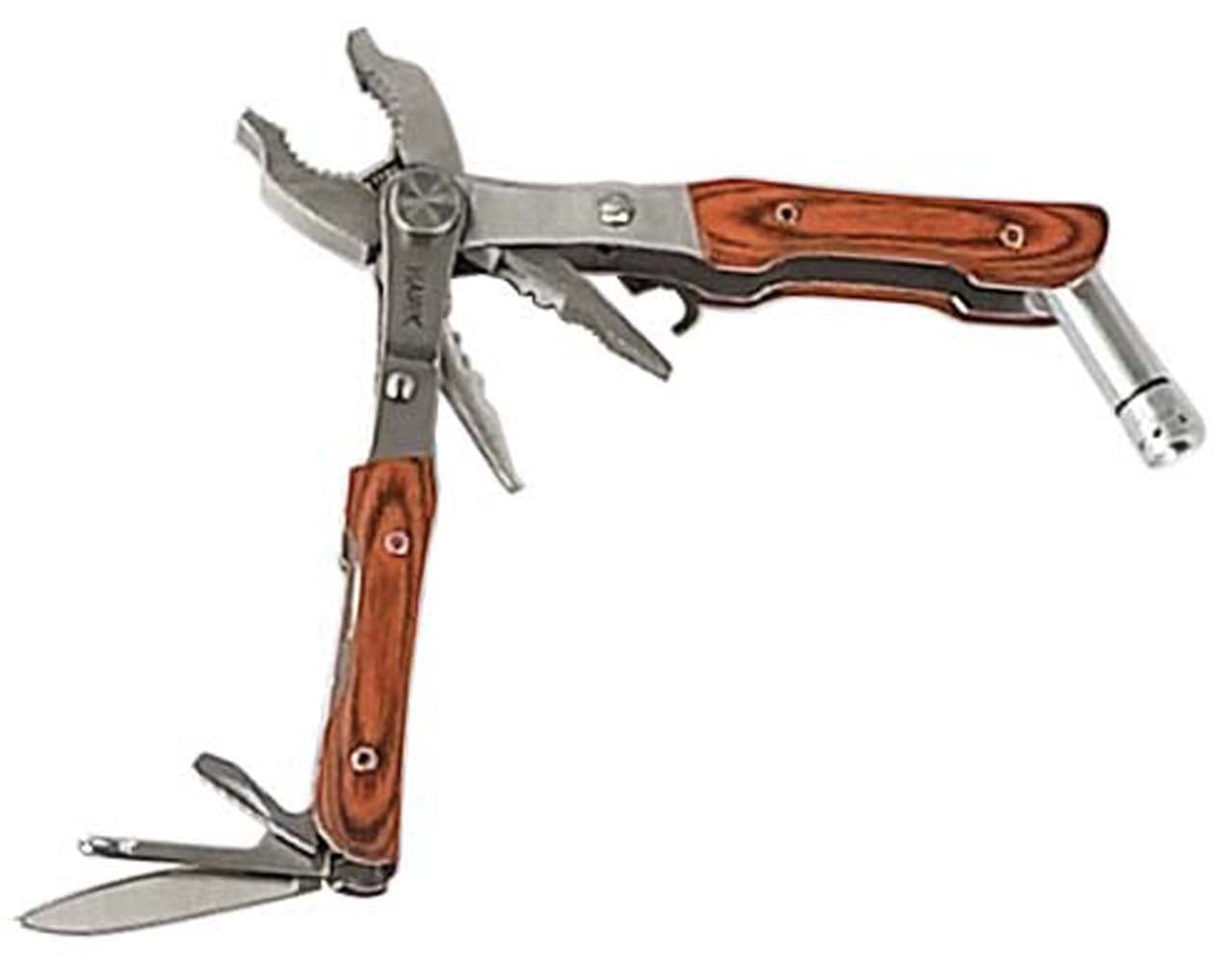 toolusa 11-in-1 Multi-tool, Stainless Steel, Wood Grain Handle, LED ...