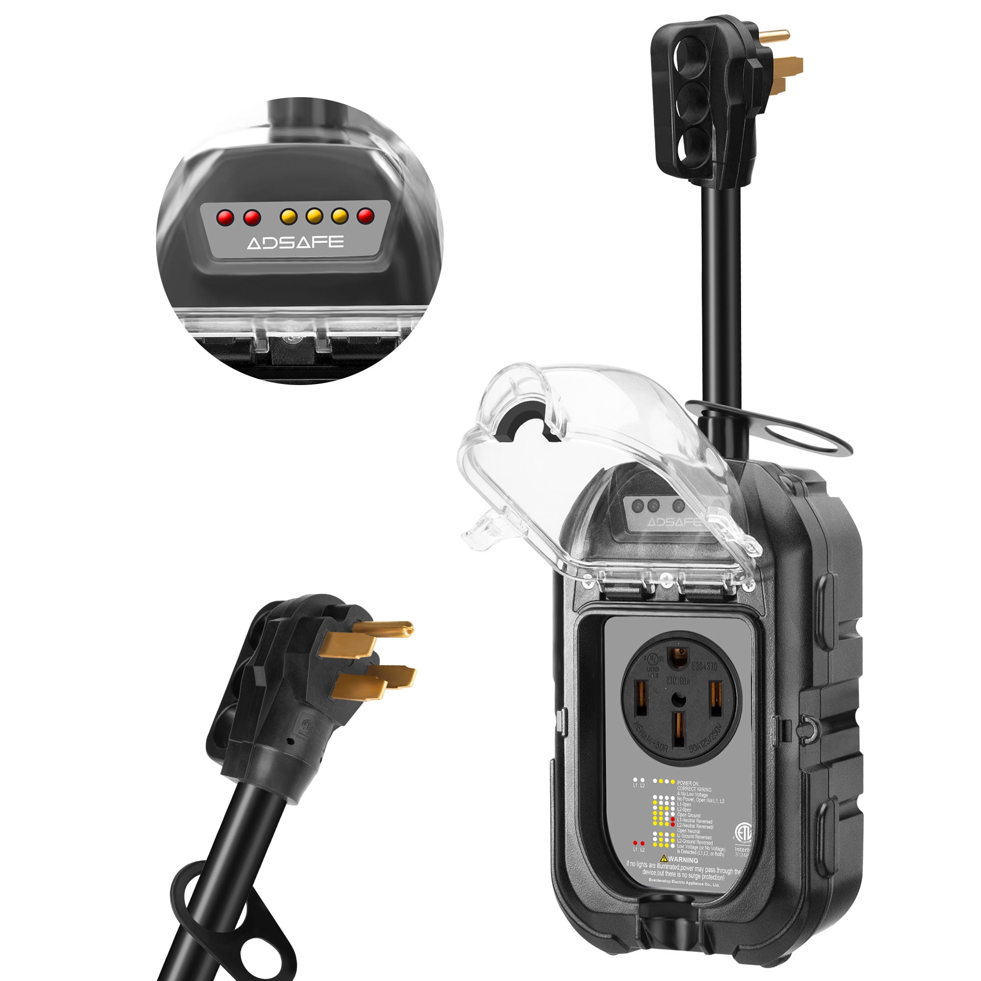 ADSAFE RV Surge Protector 50Amp Smart Circuit Analyzer with Waterproof ...