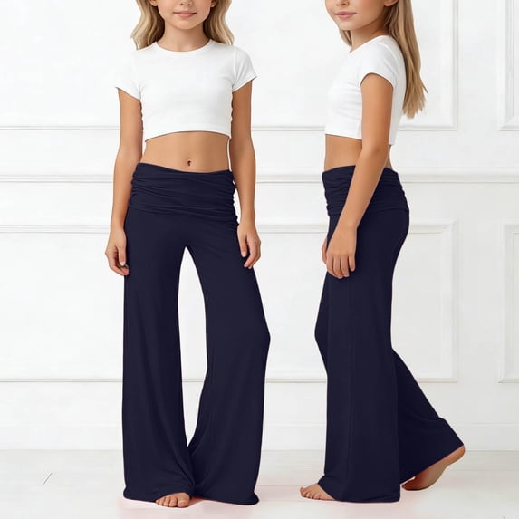 ADSSDQ 2026 Fold Over Yoga Pant for Girls Trendy Solid Wide Leg Loose ...