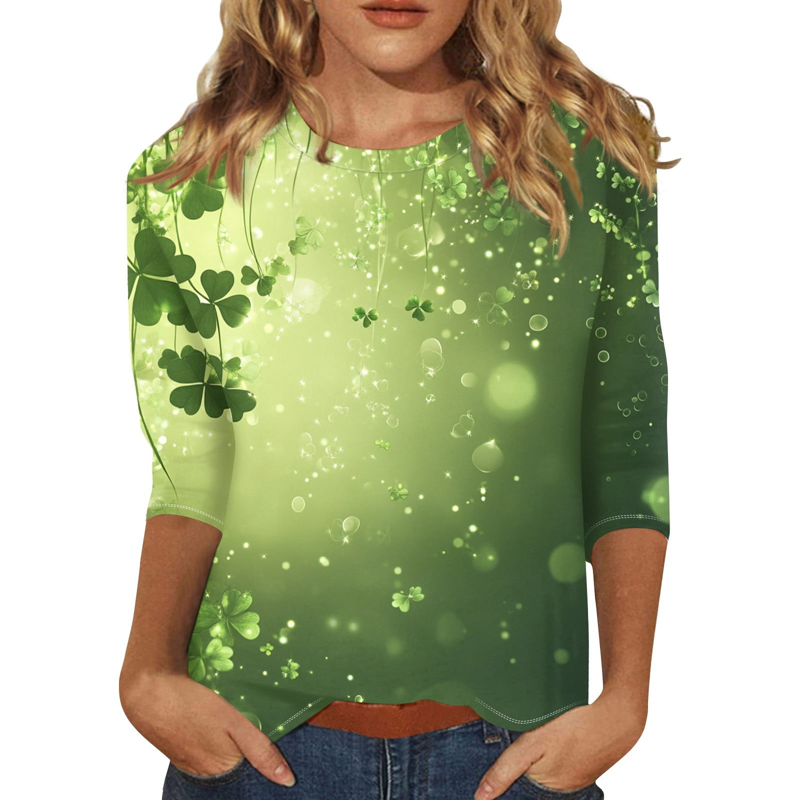 ADSSDQ 3/4 Sleeve Tops for Women Irish Lucky Clover St Patricks Day Shirt Women Funny Party ...
