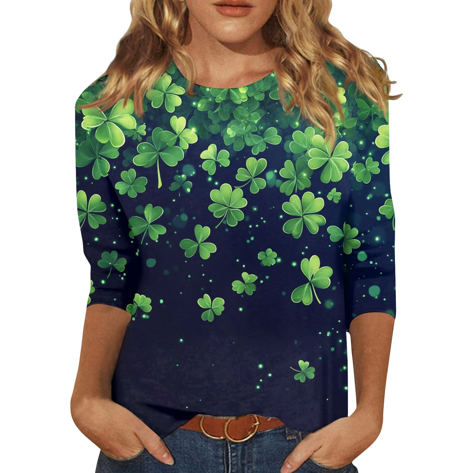 ADSSDQ 3/4 Sleeve Tops for Women Irish Lucky Clover St. Patricks Day ...