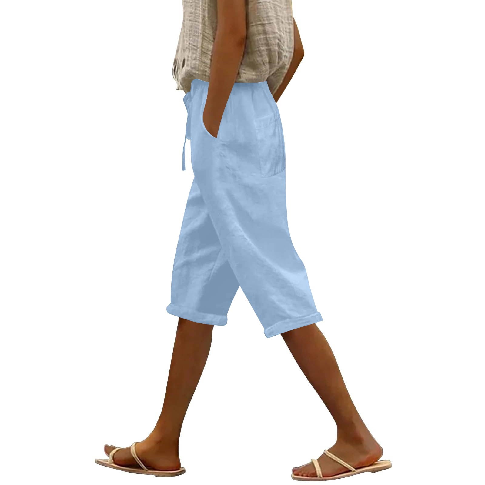 ADSSDQ Bermuda Linen Shorts for Women Knee Length Lightweight Summer ...