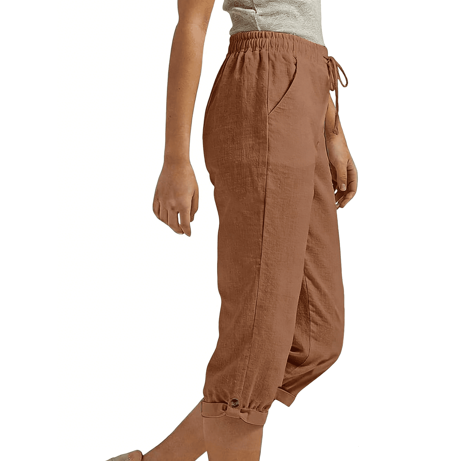 ADSSDQ Bermuda Shorts for Women Knee Length Cotton Linen Elastic Waist ...
