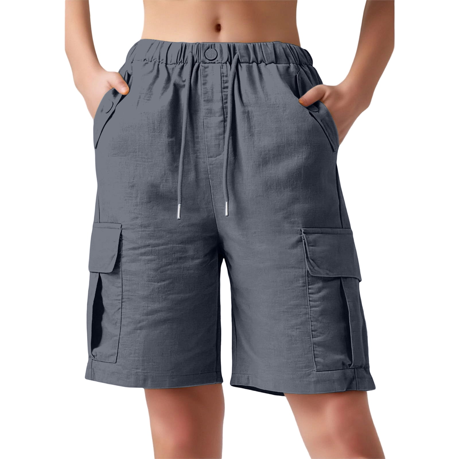 ADSSDQ Bermuda Women Shorts Casual Knee Length Wide Leg Drawstring ...
