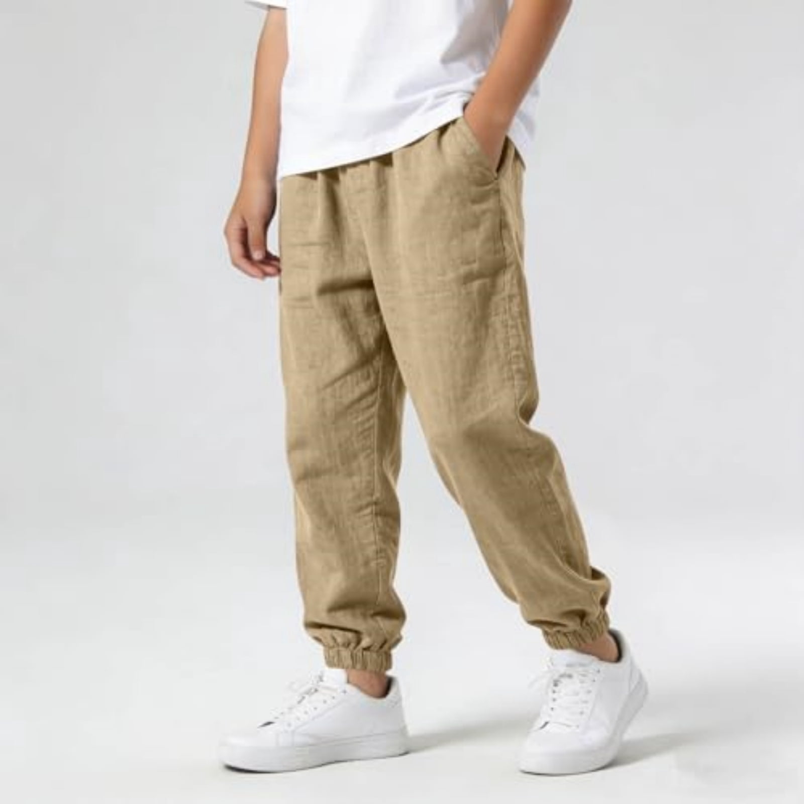 ADSSDQ Boys Linen Pants for Kids Jogger Sweatpants Elastic Waist Casual ...