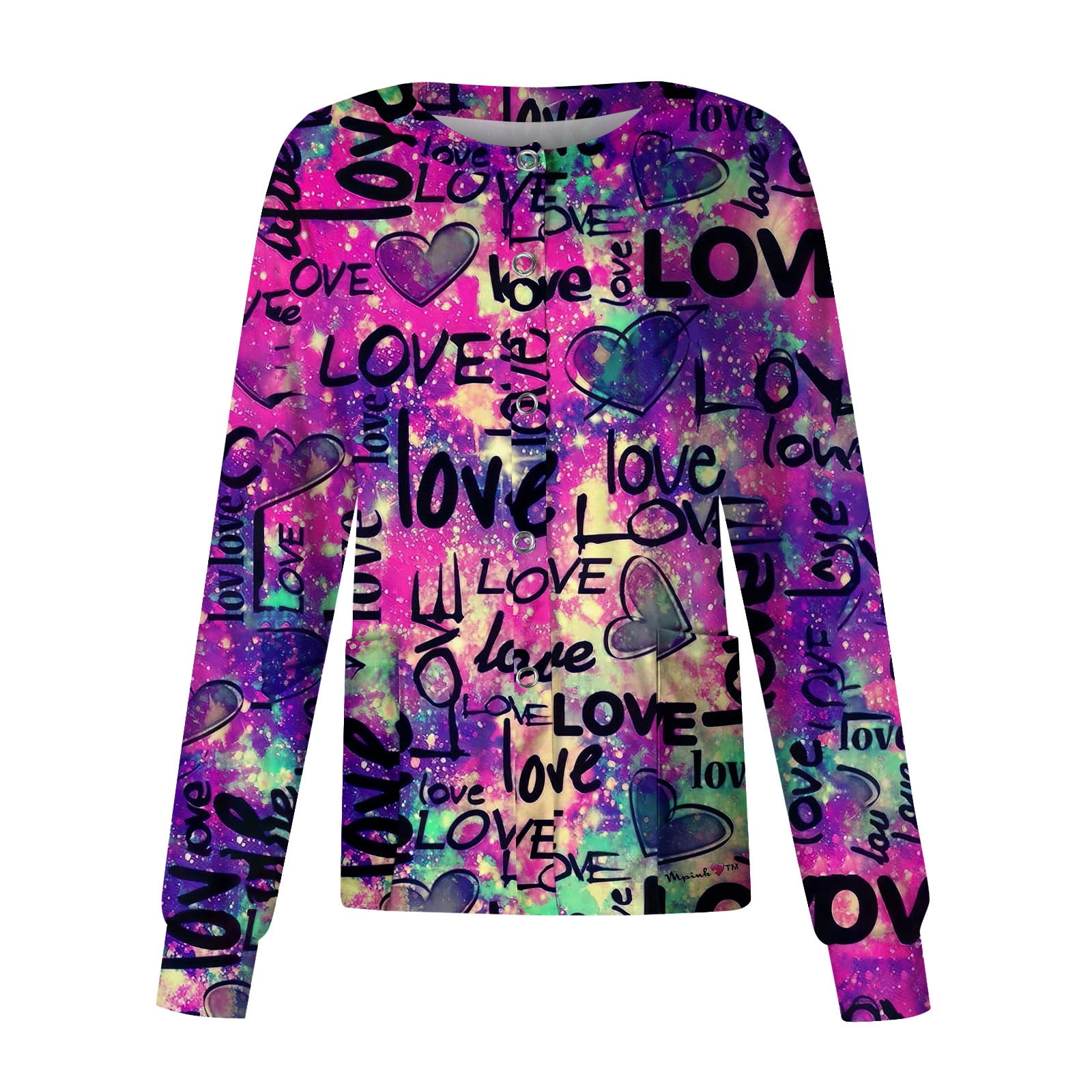 ADSSDQ Button Down Long Sleeve Scrub Jackets for Women Valentines Day ...