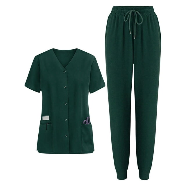 ADSSDQ Button Down Plus Size Scrubs for Women Stretch Nurse Medical ...