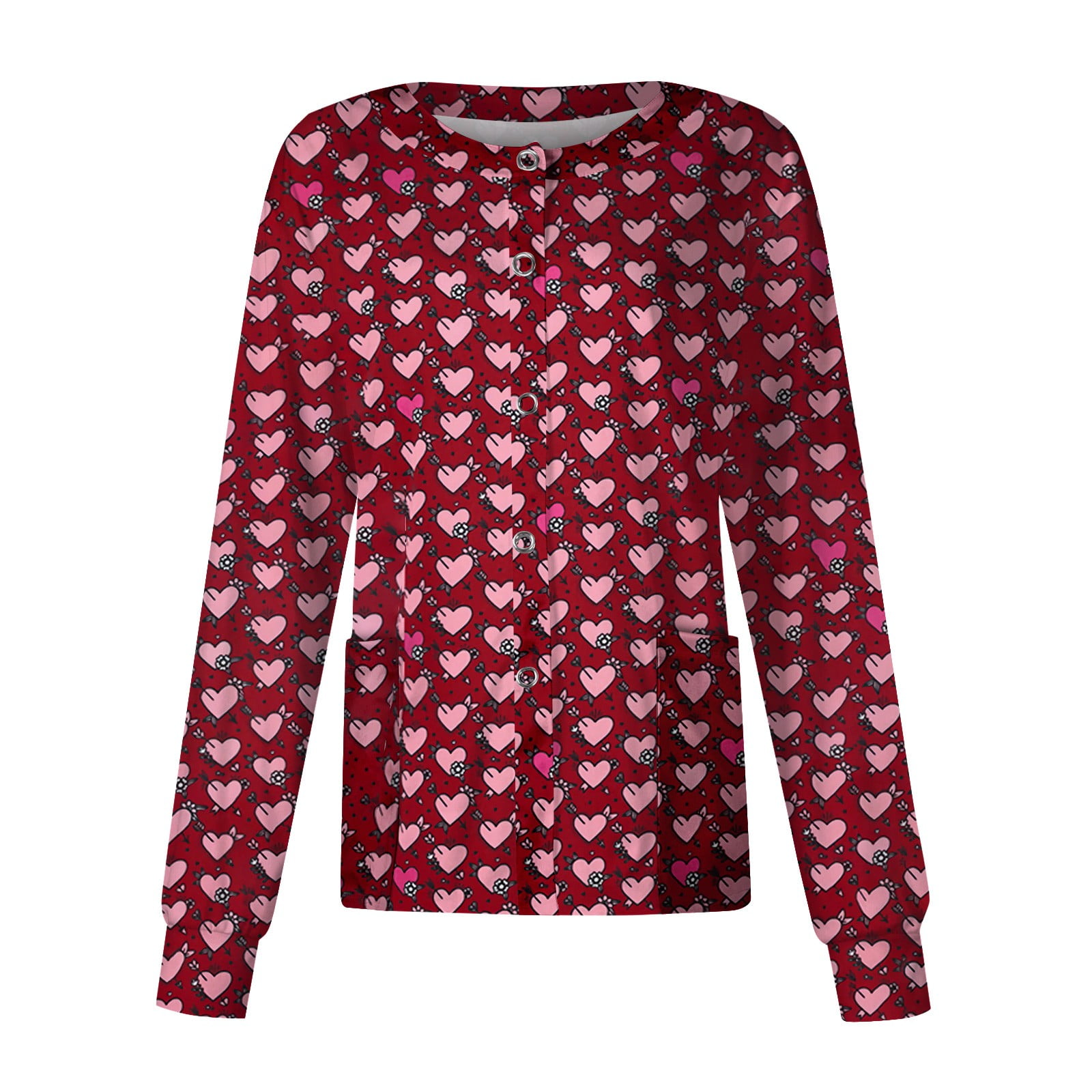 ADSSDQ Button Down Long Sleeve Scrub Jackets for Women Love Heart ...