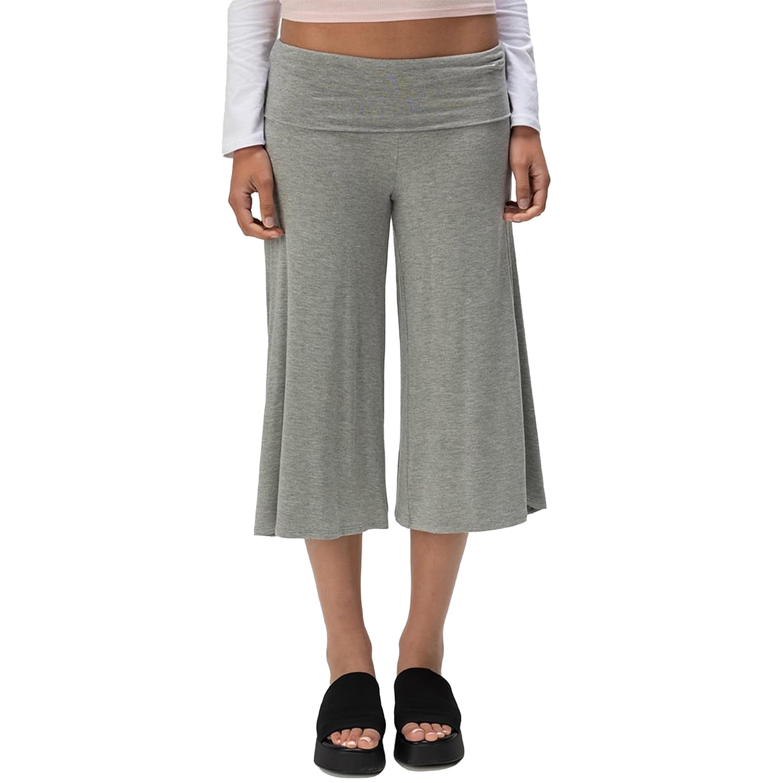 ADSSDQ Casual Wide Leg Cropped Pants for Women Low Rise Fold Over ...
