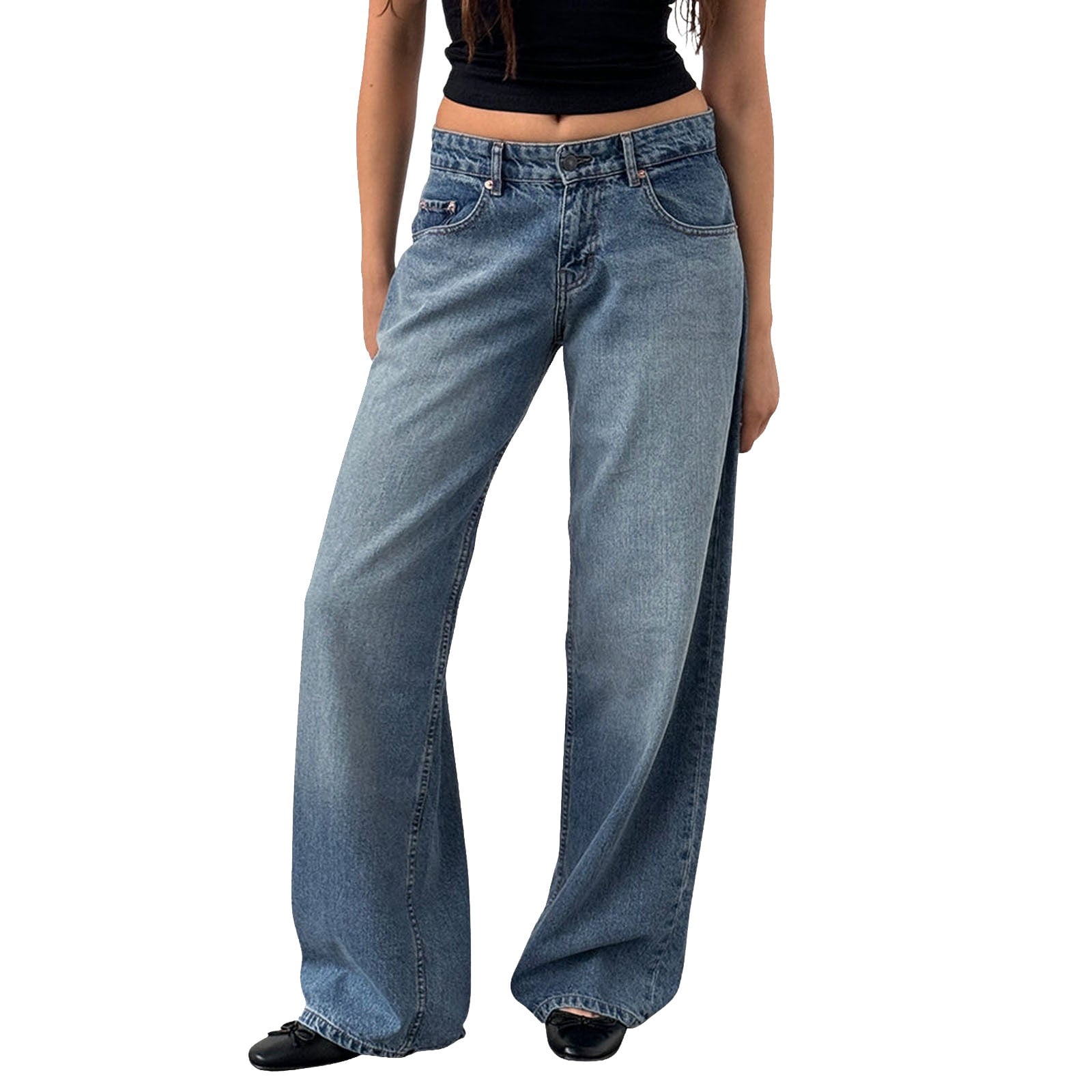 ADSSDQ Denim Jeans for Women Wide Leg Jeans Low Waist Baggy Jeans for ...