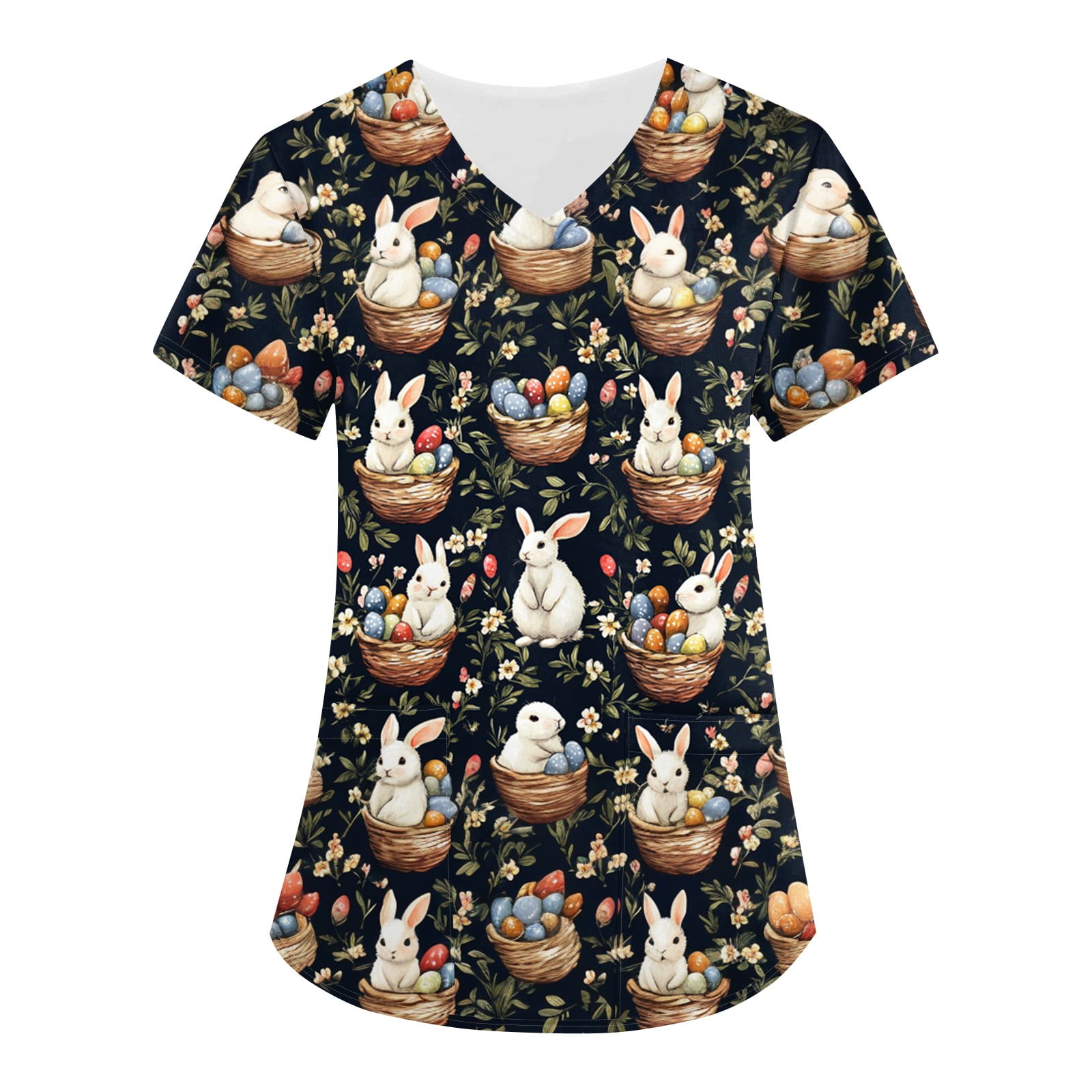 ADSSDQ Easter Scrub Tops Women 2025 Easter Eggs Bunny Rabbit Printed ...