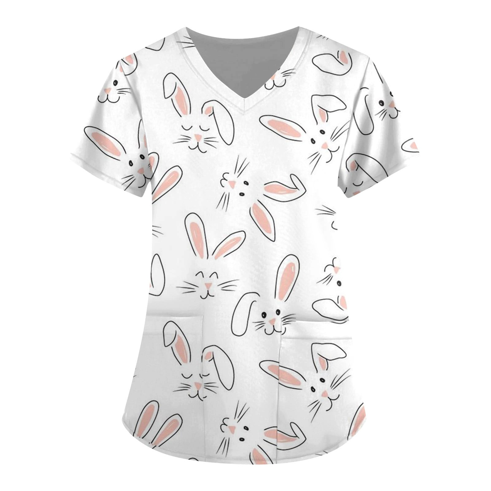 ADSSDQ Easter Scrub Tops Women Easter Eggs Bunny Rabbit Printed Nurse ...