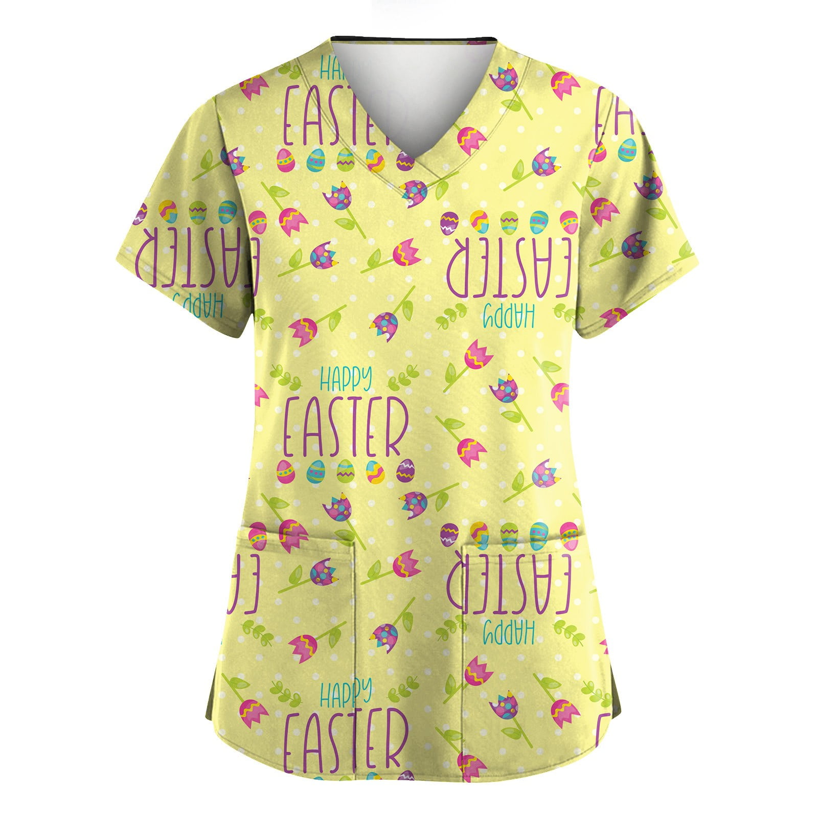 ADSSDQ Easter Scrub Tops Women Funny Cartoon Bunny Print Nurse Uniform ...