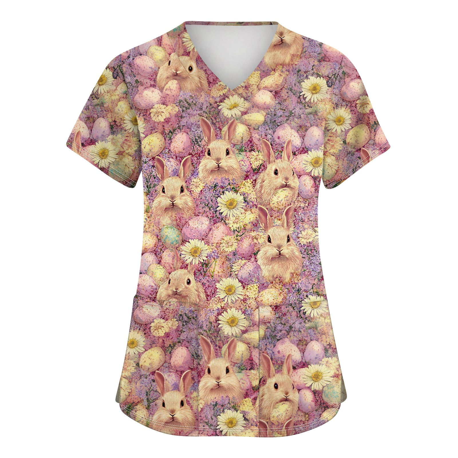 ADSSDQ Easter Scrub Tops Women Happy Bunny Rabbit Graphic Medical ...