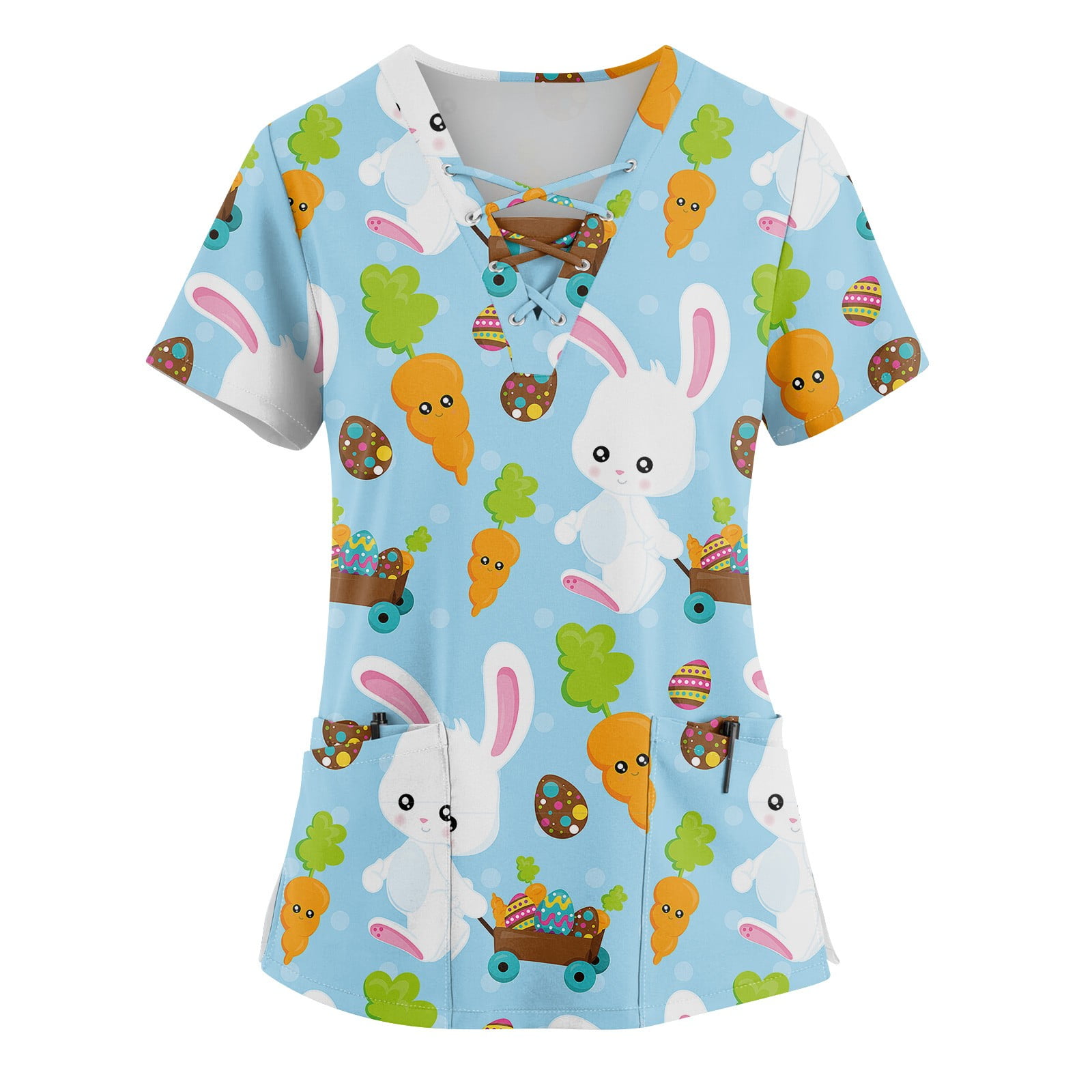 ADSSDQ Easter Scrub Tops Women Short Sleeve V Neck Nurse Working ...