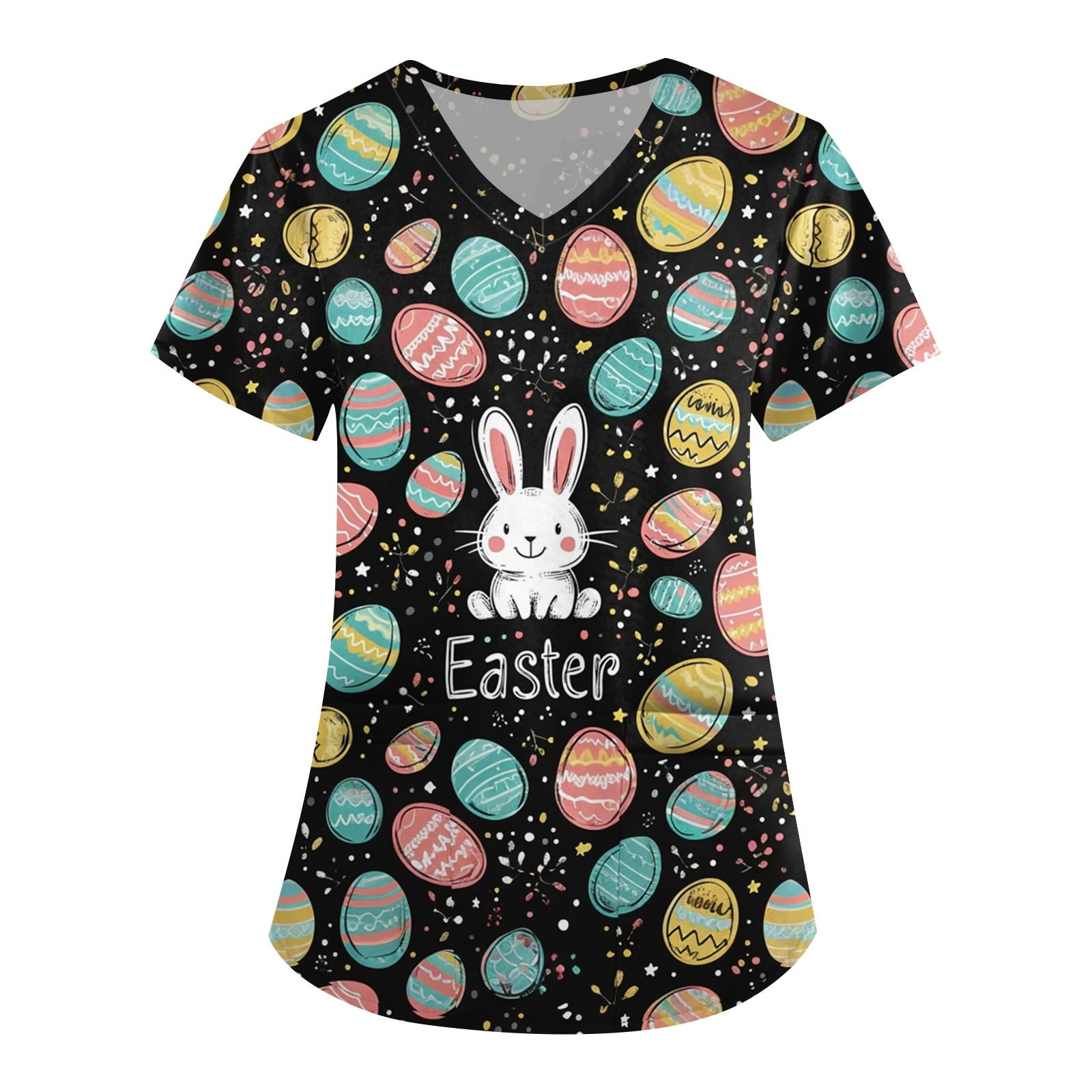 ADSSDQ Easter Scrub Tops Women Stretchy V-Neck Scrubs Top Breathable ...