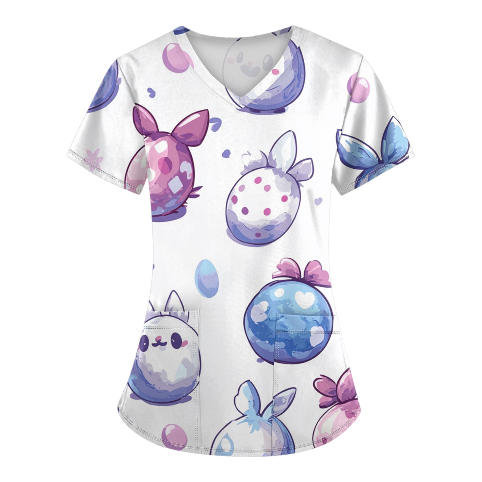 ADSSDQ Easter Scrub Tops Womens Cute Bunny Print Nursing Working ...
