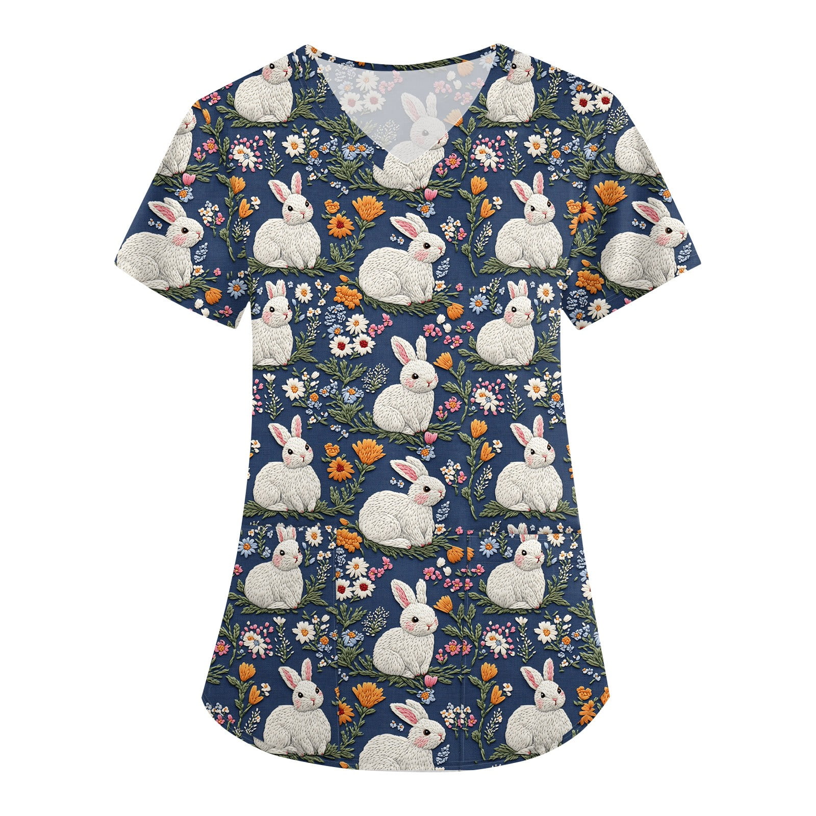 ADSSDQ Easter Summer Scrub Tops for Women Short Sleeve V Neck Tee with ...