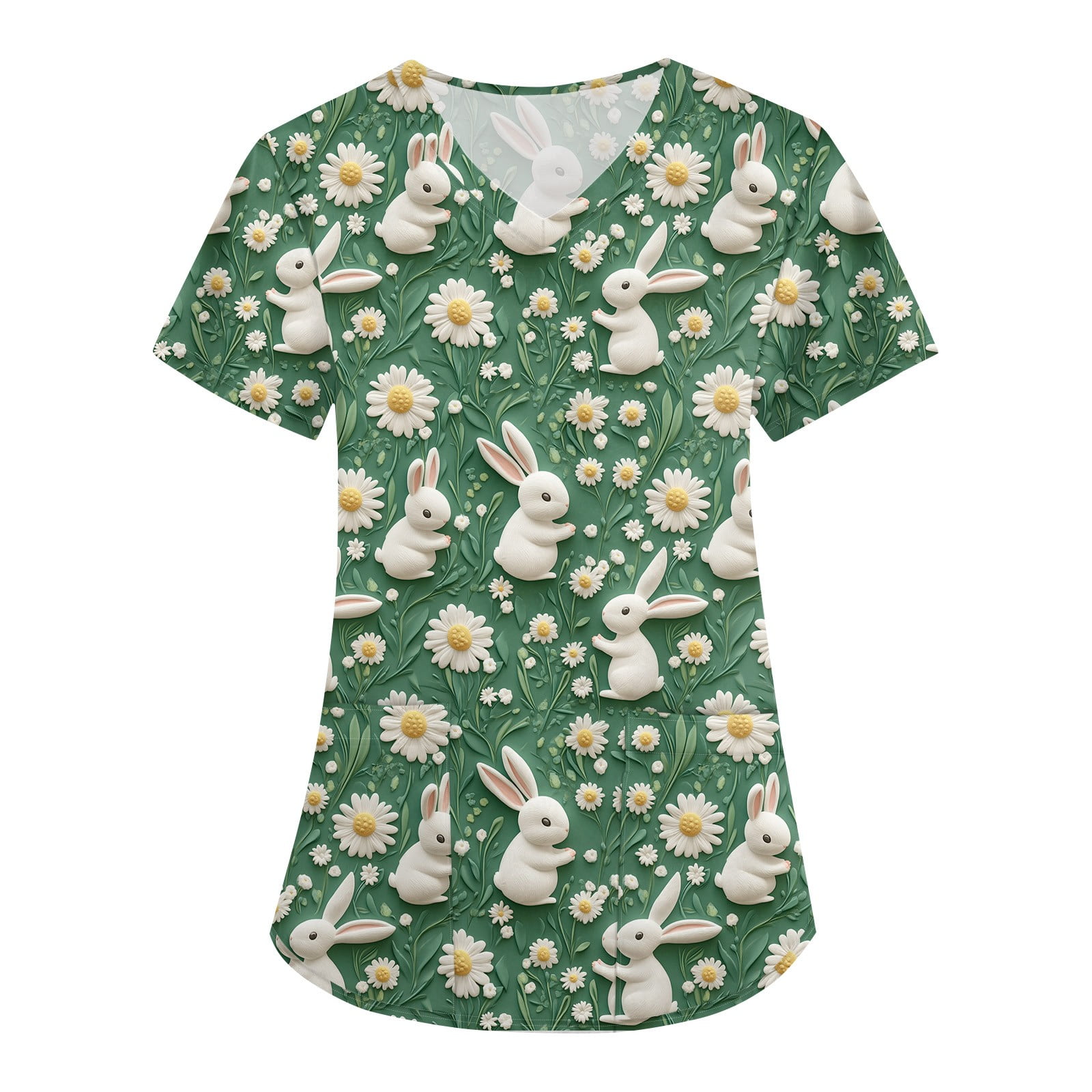 ADSSDQ Easter Summer Scrub Tops for Women Short Sleeve V Neck Tee with ...