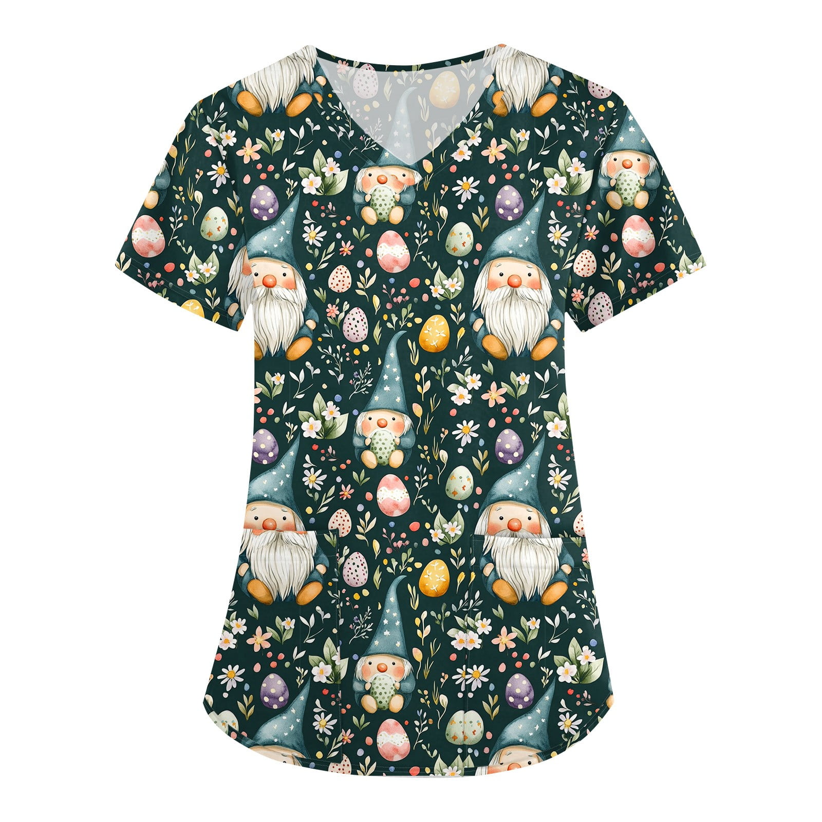 ADSSDQ Easter Summer Scrub Tops for Women Short Sleeve V Neck Tee with ...