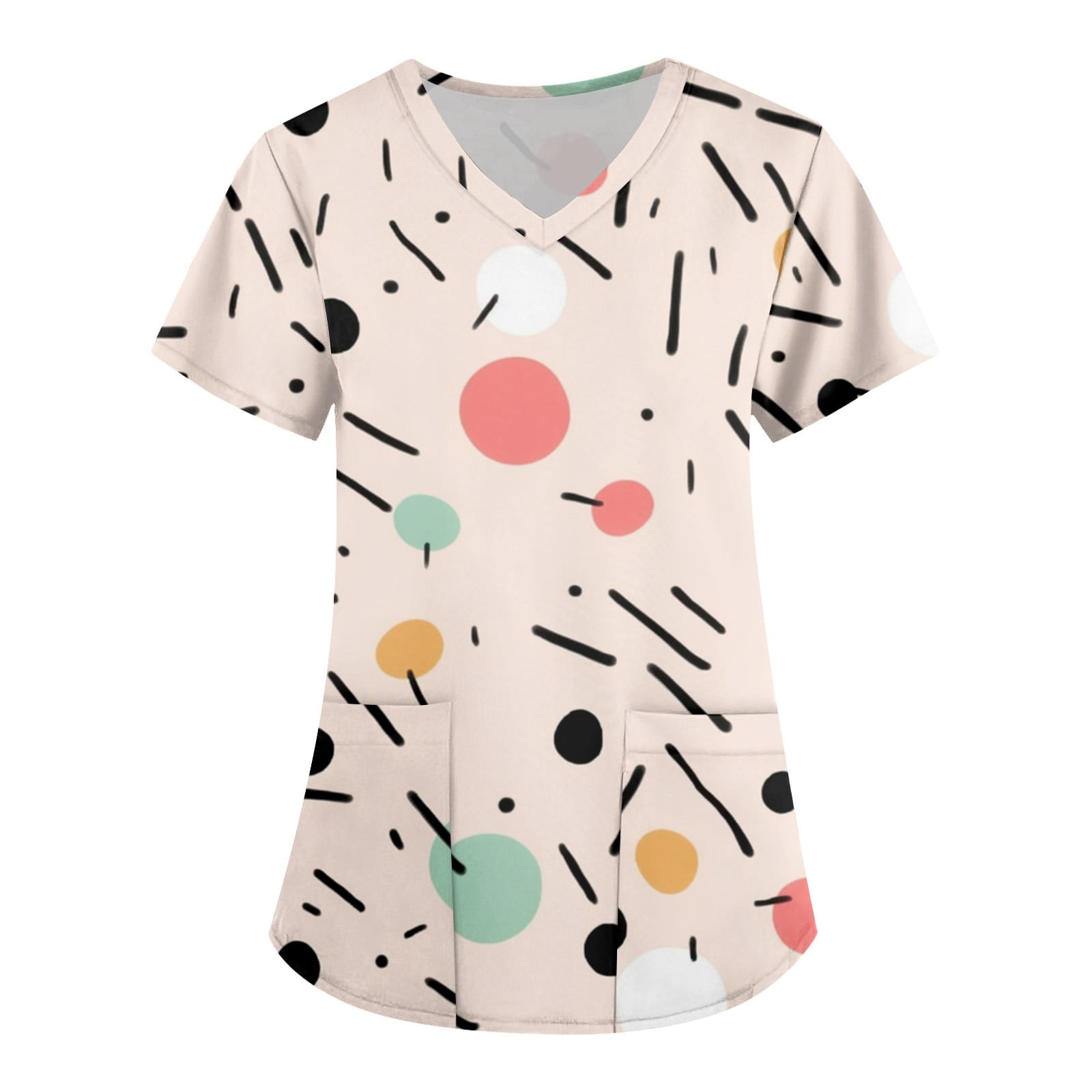ADSSDQ Fun Scrub Tops Women Color Dots Printed Srcubs Tops Stretch Plus ...