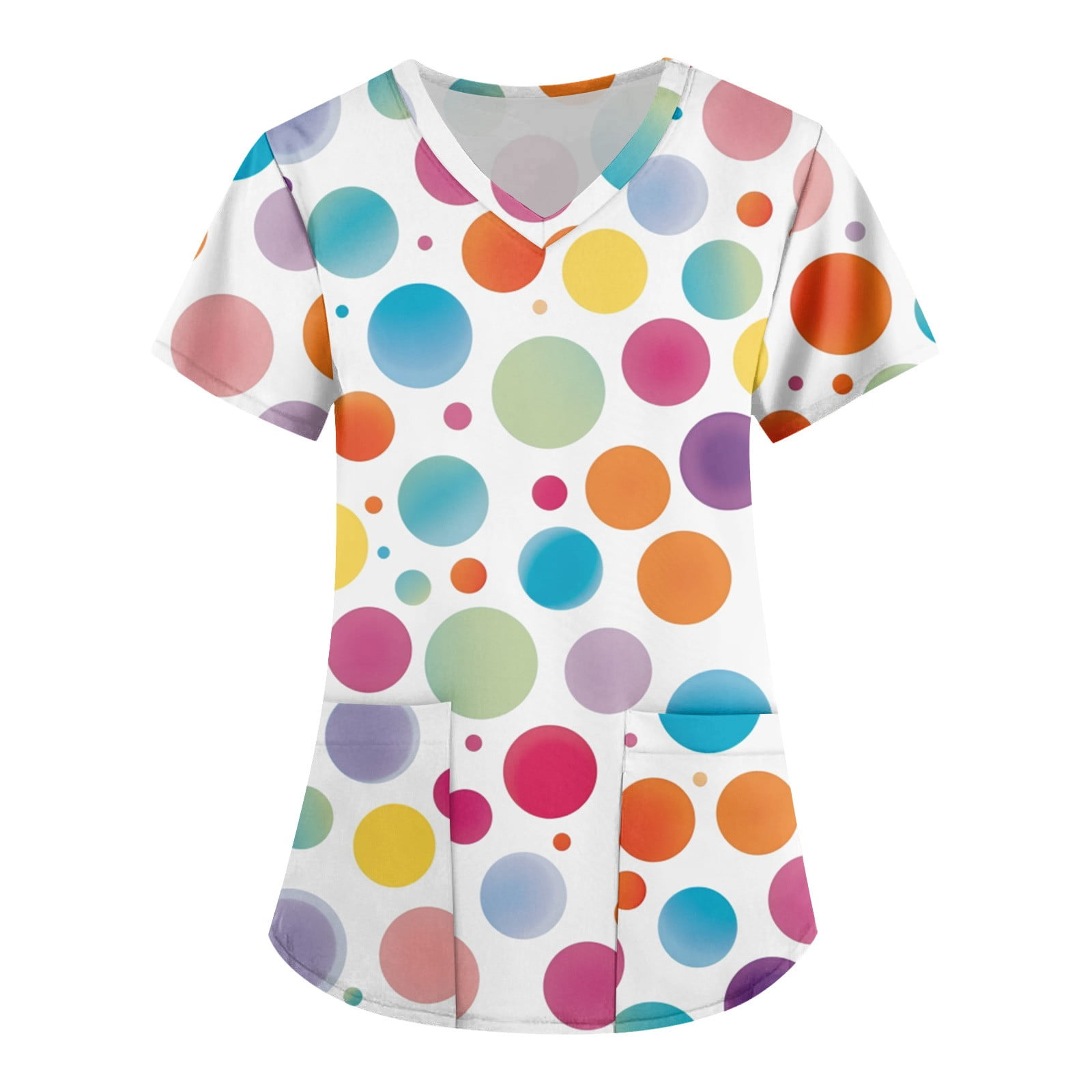ADSSDQ Fun Scrub Tops Women Color Dots Printed Srcubs Tops Stretch Plus ...