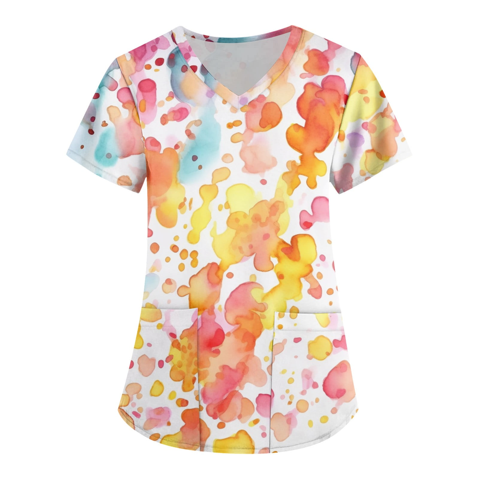 ADSSDQ Fun Scrub Tops Women Color Dots Printed Srcubs Tops Stretch Plus ...