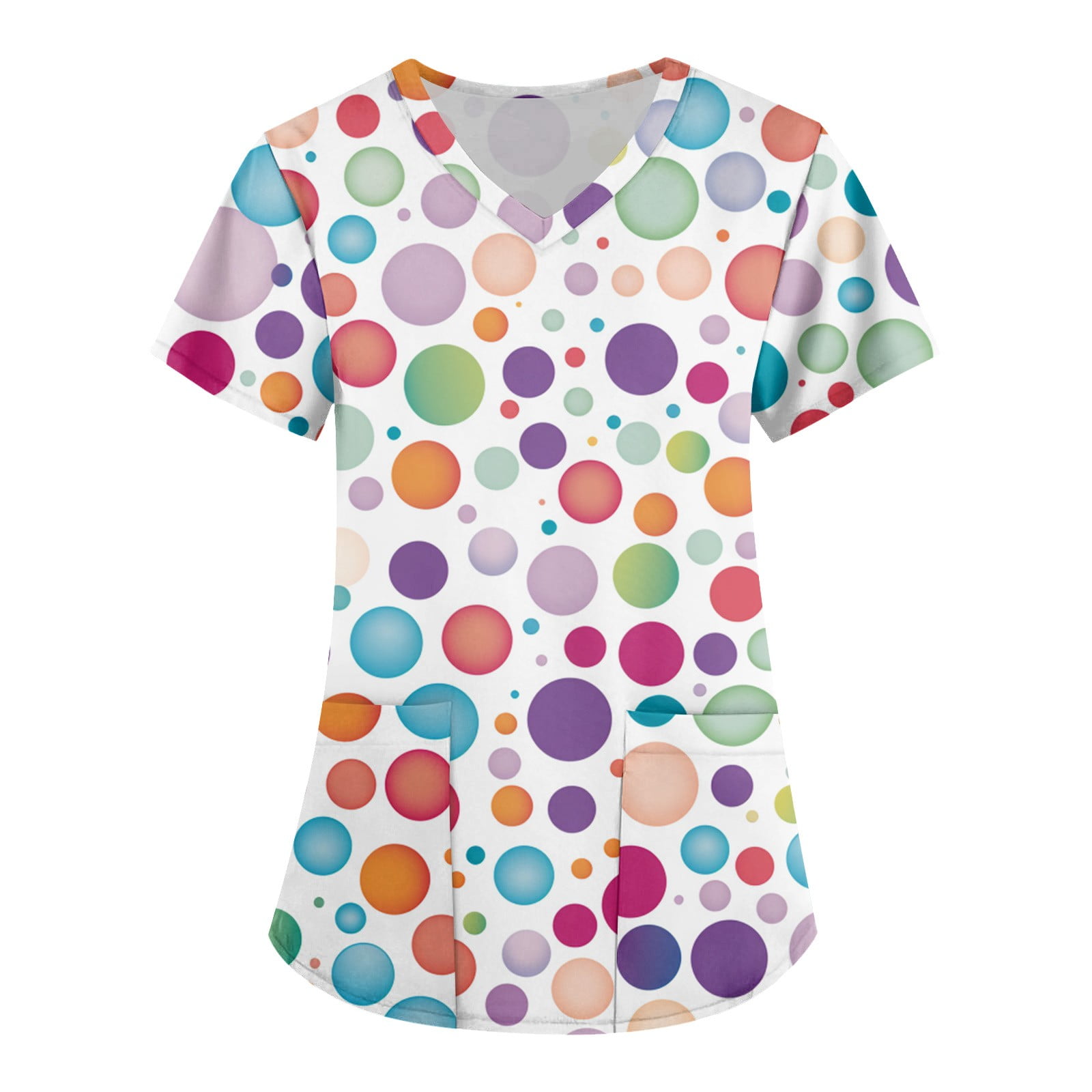 ADSSDQ Fun Scrubs for Women Color Dots Printed Srcubs Tops Stretch Plus ...
