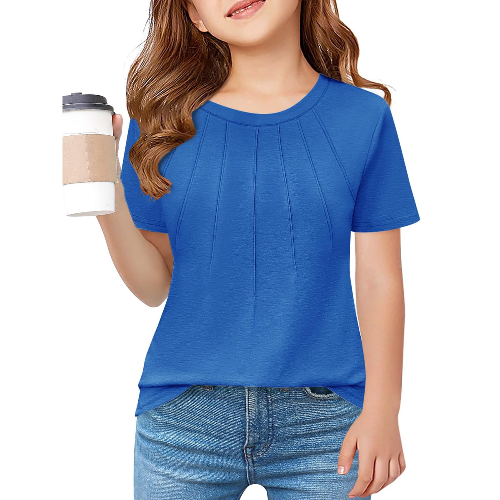 ADSSDQ Girls Pleated T Shirts Kids Summer Short Sleeve Fashion Tops ...