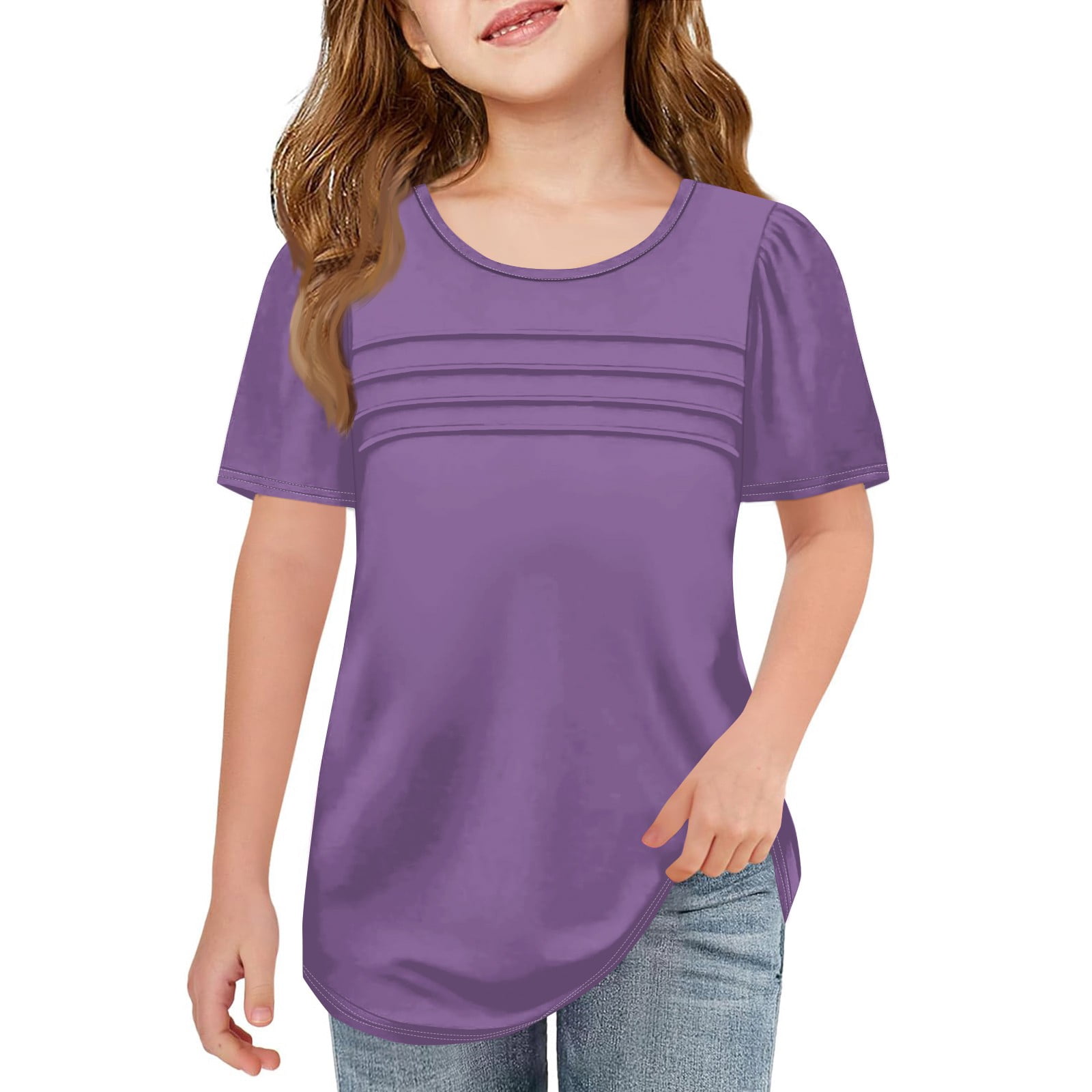 ADSSDQ Girls Summer Short Sleeve Tops Casual Cute Shirts Puff Sleeve ...