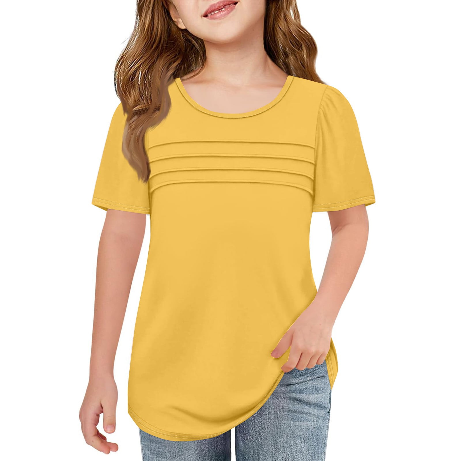 ADSSDQ Girls Summer Short Sleeve Tops Casual Cute Shirts Puff Sleeve ...