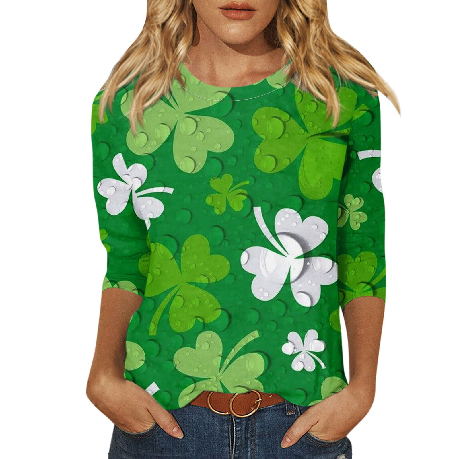 ADSSDQ Irish Lucky Clover Saint Patricks Day Shirts Women 3/4 Sleeve ...