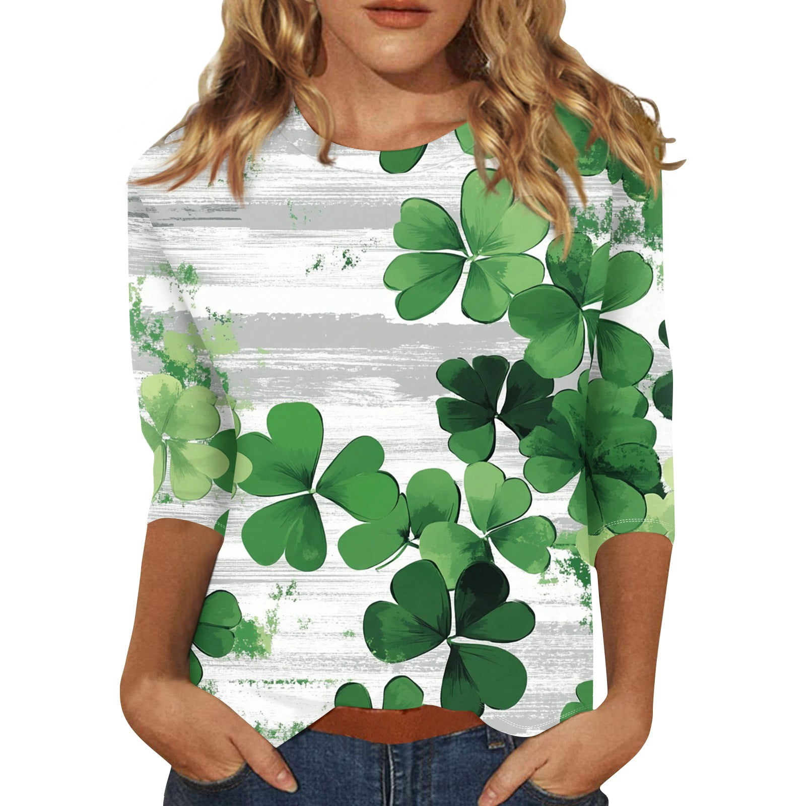 ADSSDQ Irish Lucky Clover St Patricks Day Shirt Women 3/4 Length Sleeve ...