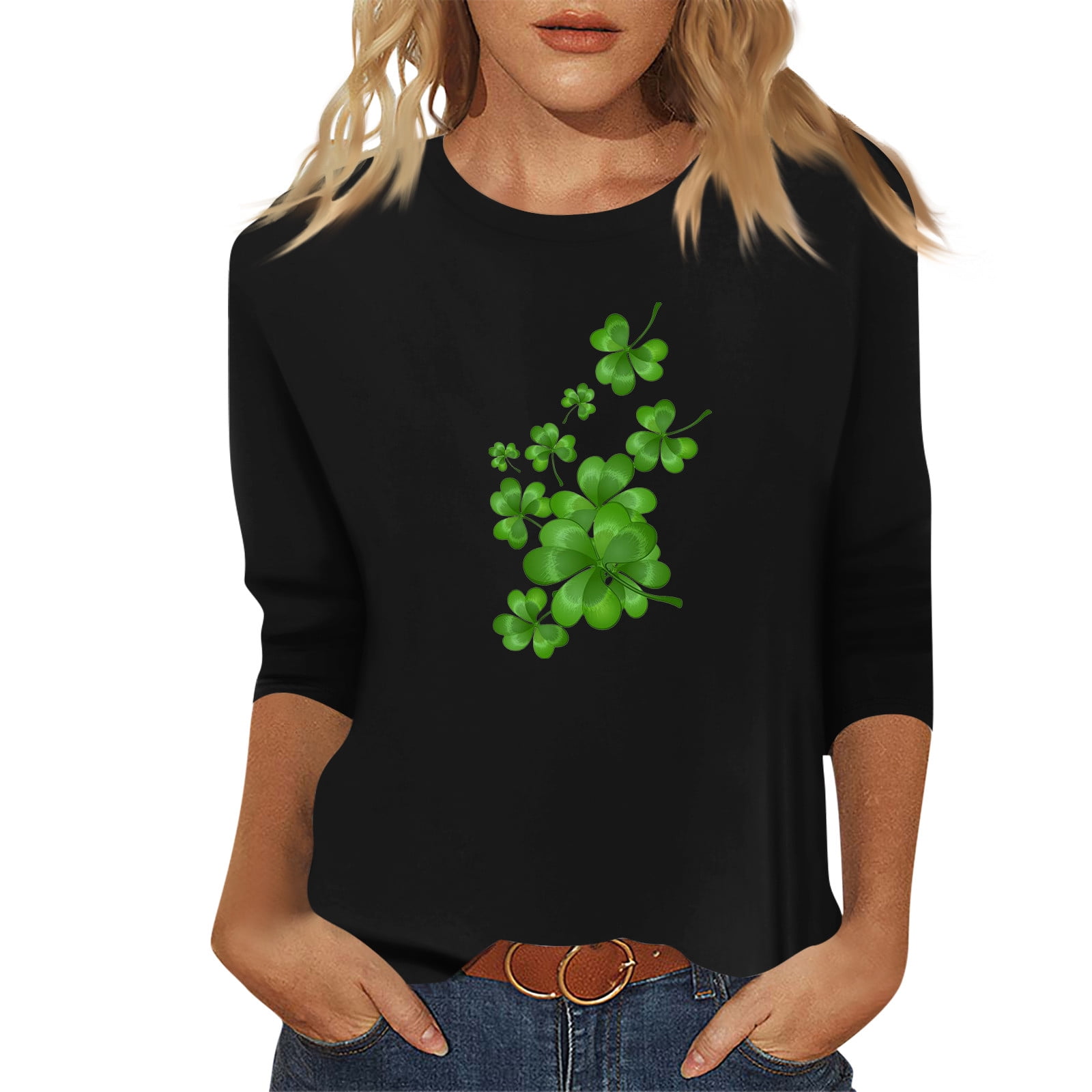 ADSSDQ Irish Shamrock Print St Patricks Day Shirt Women 3/4 Length ...