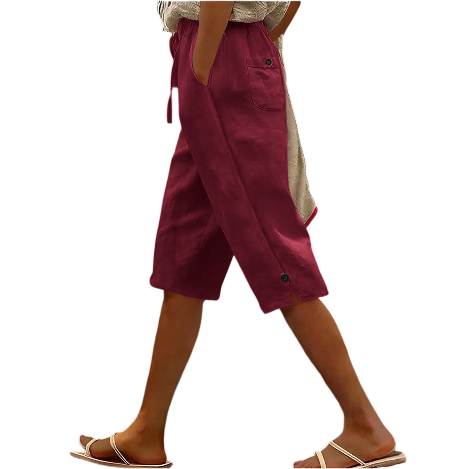 ADSSDQ Linen Capri Pants for Women 2026 Spring Summer Casual Drawstring ...