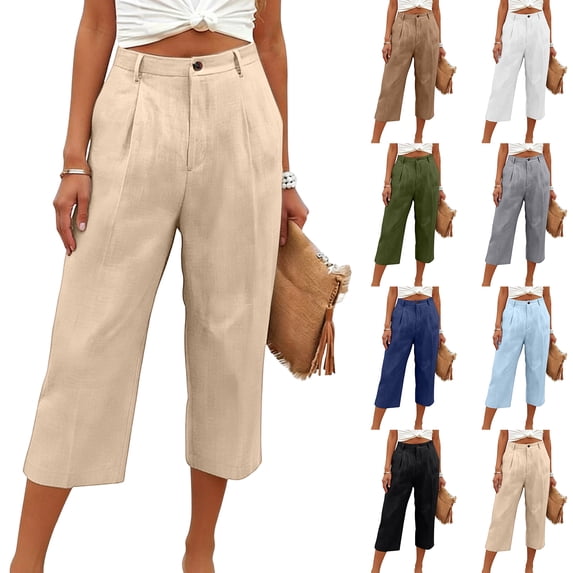 ADSSDQ Linen Capris Women Wide Leg Palazzo Pants Dressy Casual Work ...