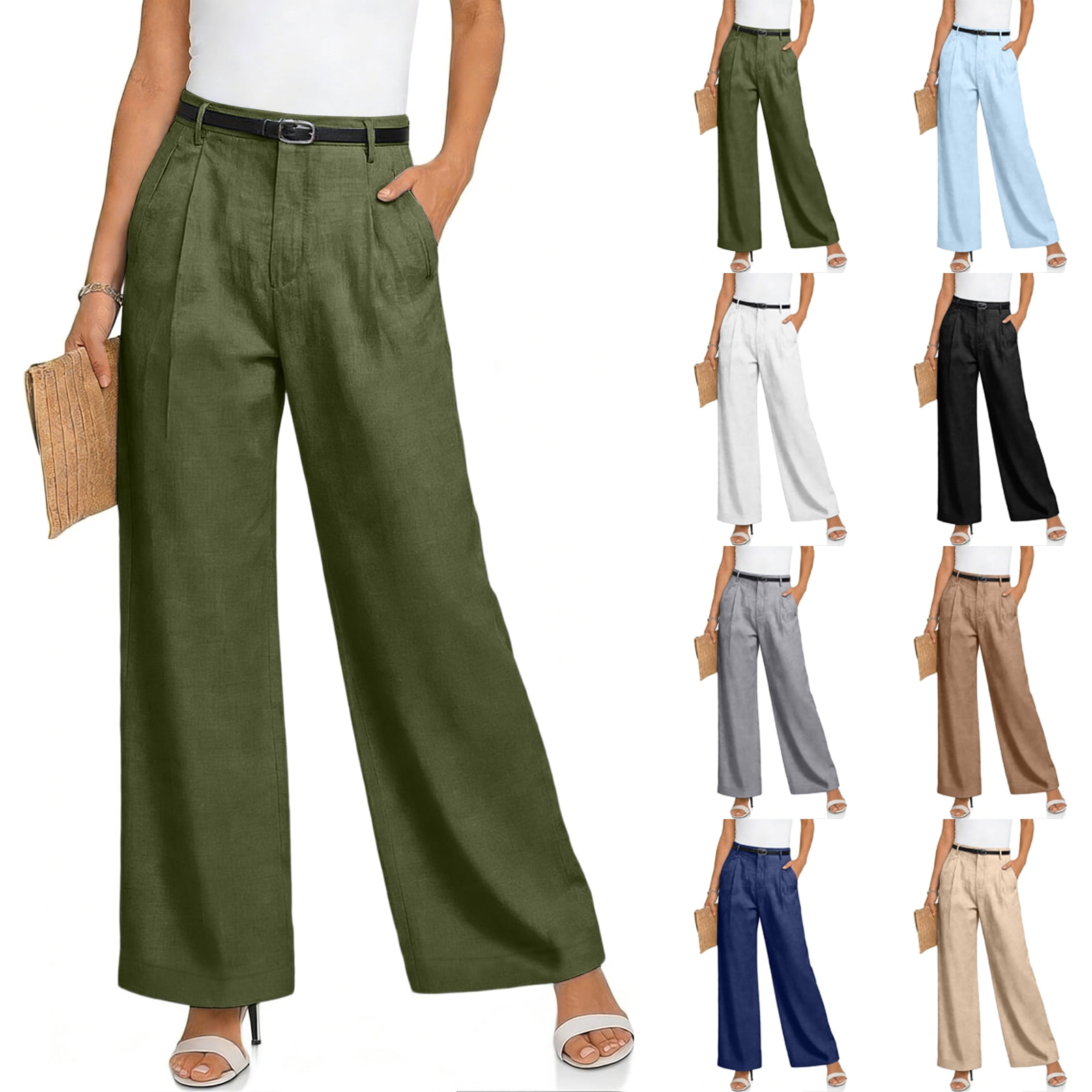 ADSSDQ Linen Pant Women Wide Leg Palazzo Pants Dressy Casual Work Pant ...