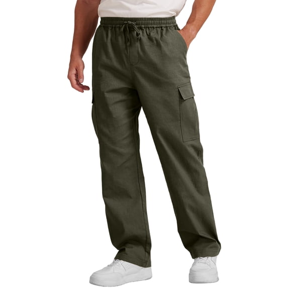 ADSSDQ Linen Pants for Men Casual Loose Fit Beach Pants Summer Elastic ...