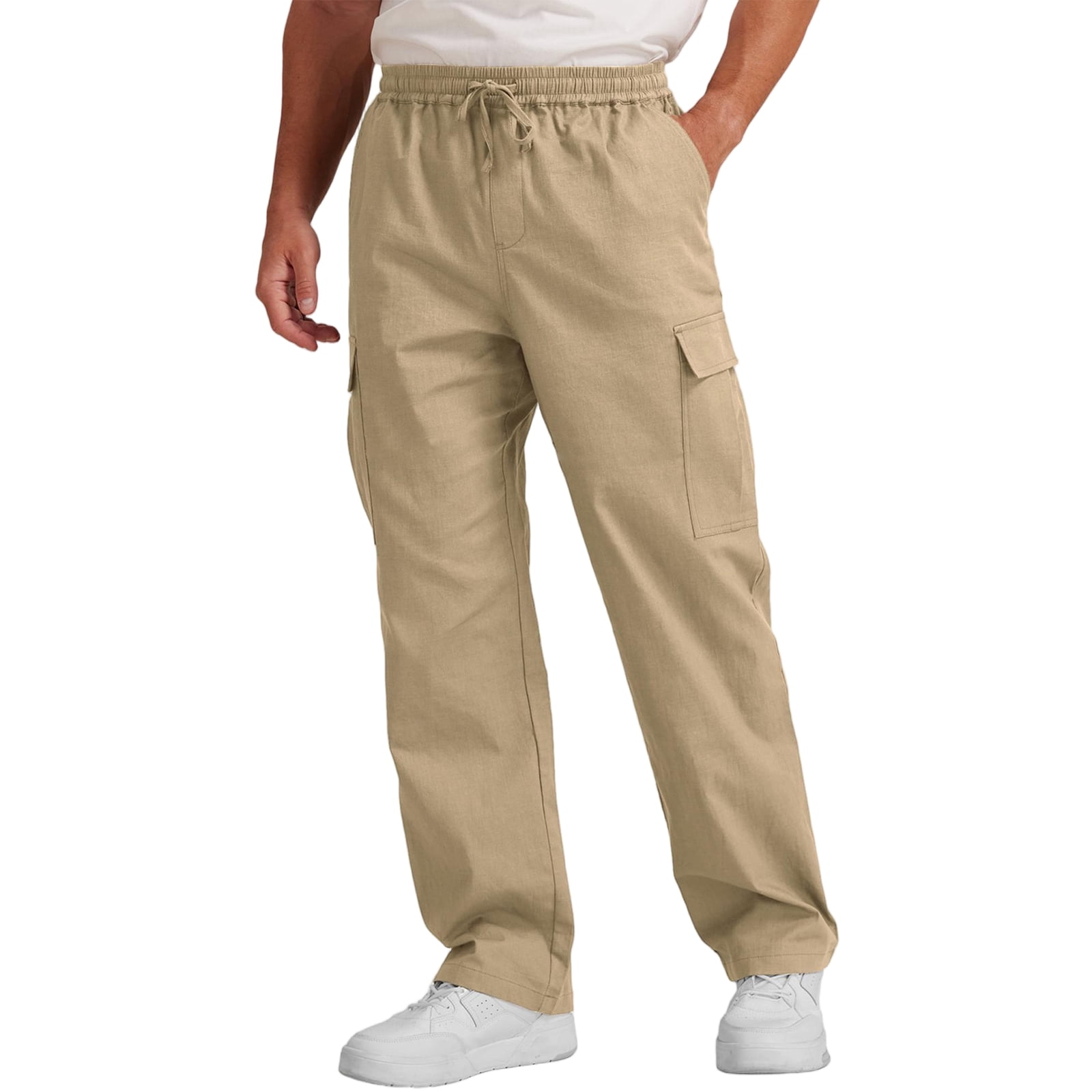 ADSSDQ Linen Pants for Men Casual Loose Fit Beach Pants Summer Elastic ...