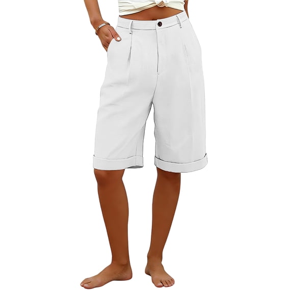 ADSSDQ Linen Shorts for Women Fashion Summer 2026 Casual Beach Button ...