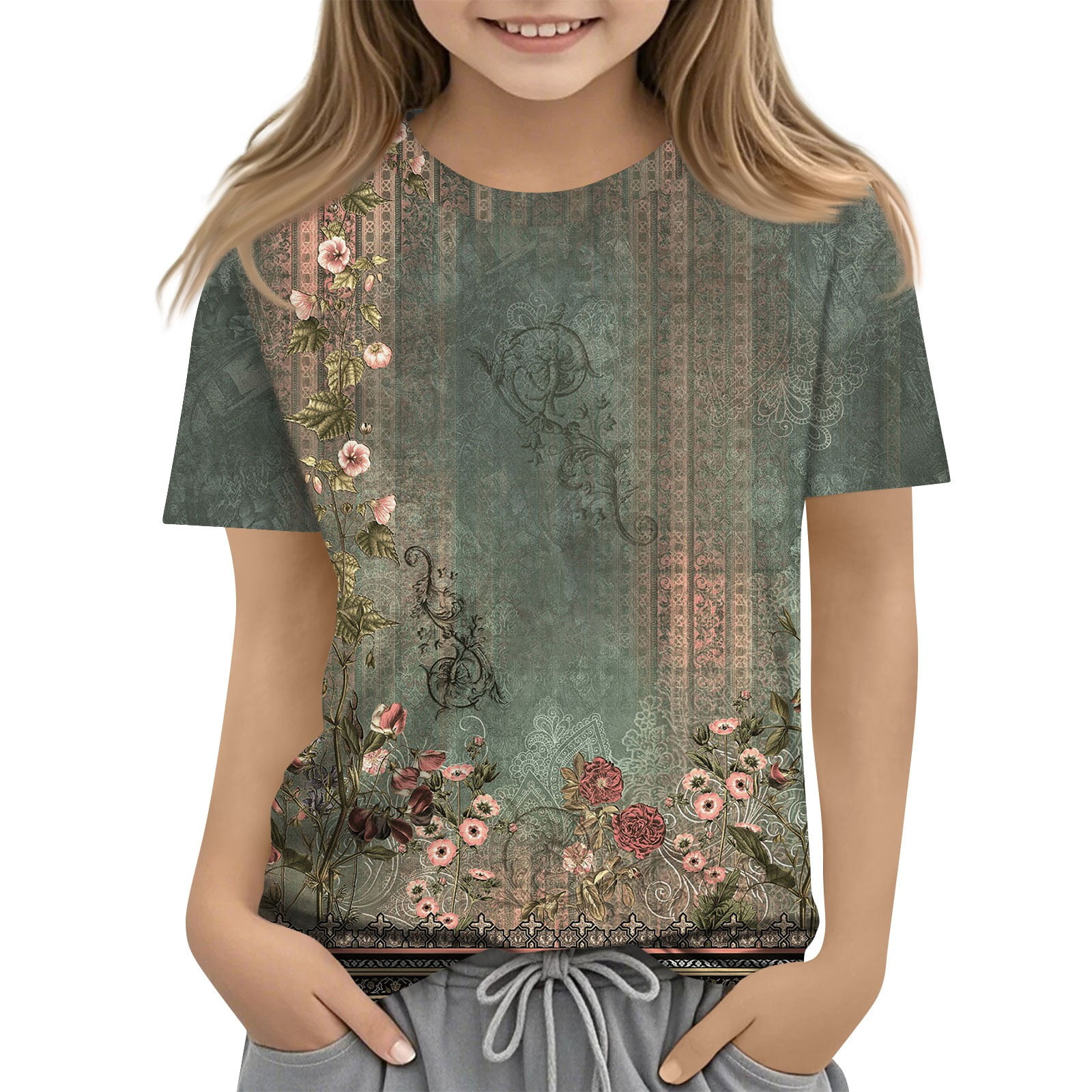 ADSSDQ Little Girls Cute T Shirts- Print Casual Cotton Short Sleeve ...