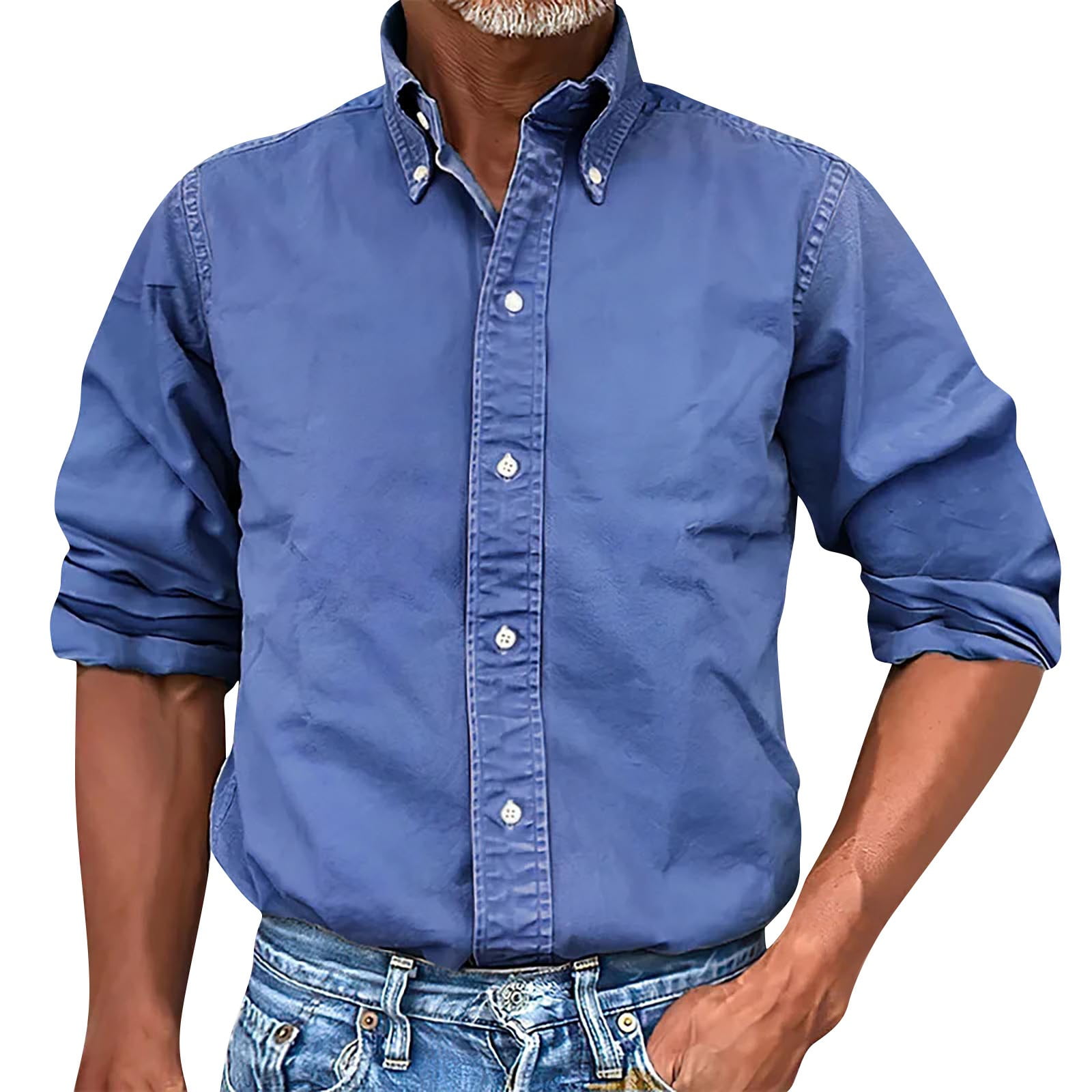 ADSSDQ Men's Business Casual Shirt, Urban Versatile Solid Color Button ...